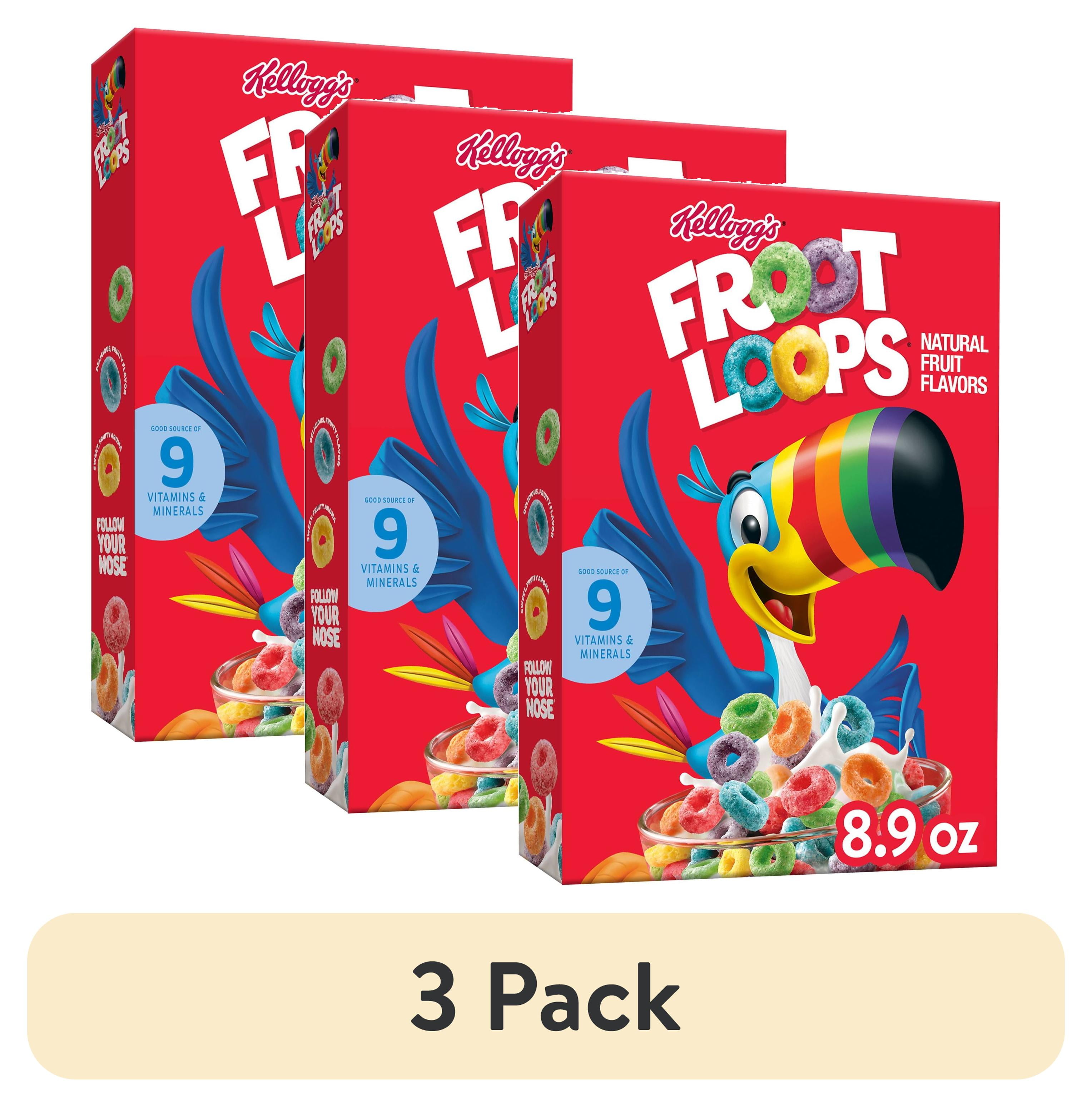 (3 pack) Kellogg's Froot Loops Breakfast Cereal, Kids Cereal, Family Breakfast, Original, 8.9oz ...