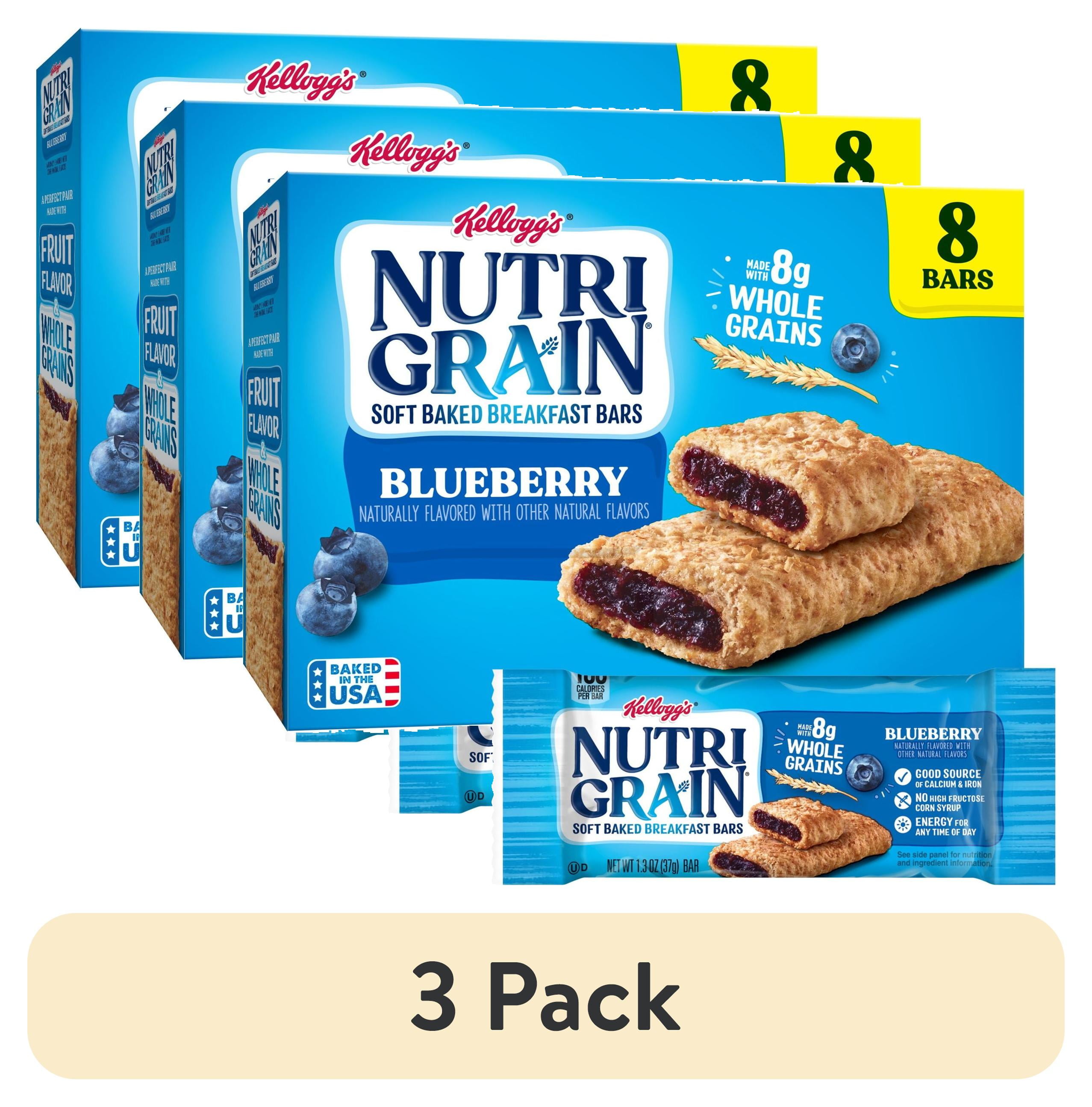 (3 pack) Kellogg's Nutri-Grain Blueberry Chewy Soft Baked Breakfast ...