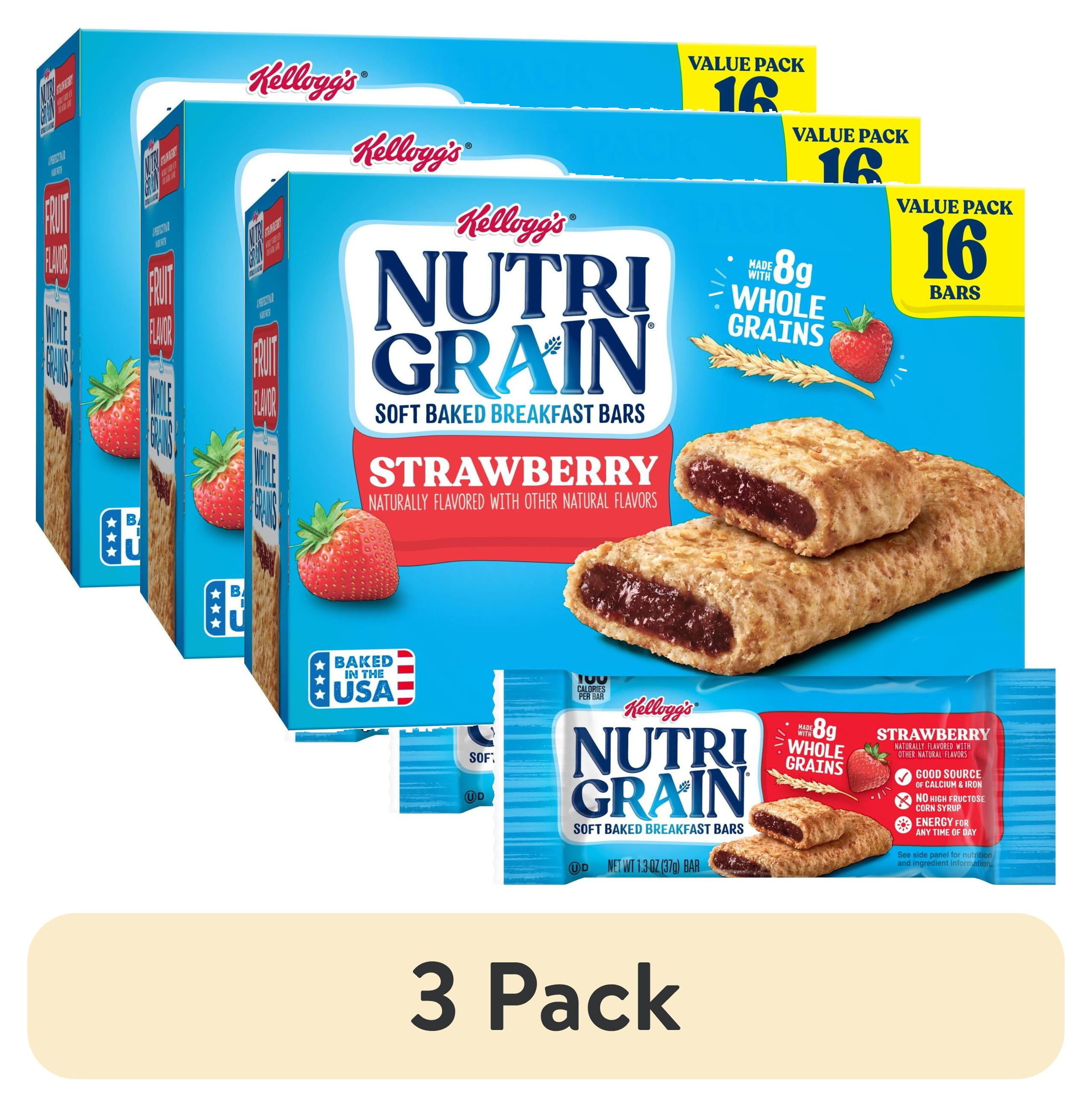 (3 pack) Kellogg's Nutri-Grain Strawberry Chewy Breakfast Bars, Made ...