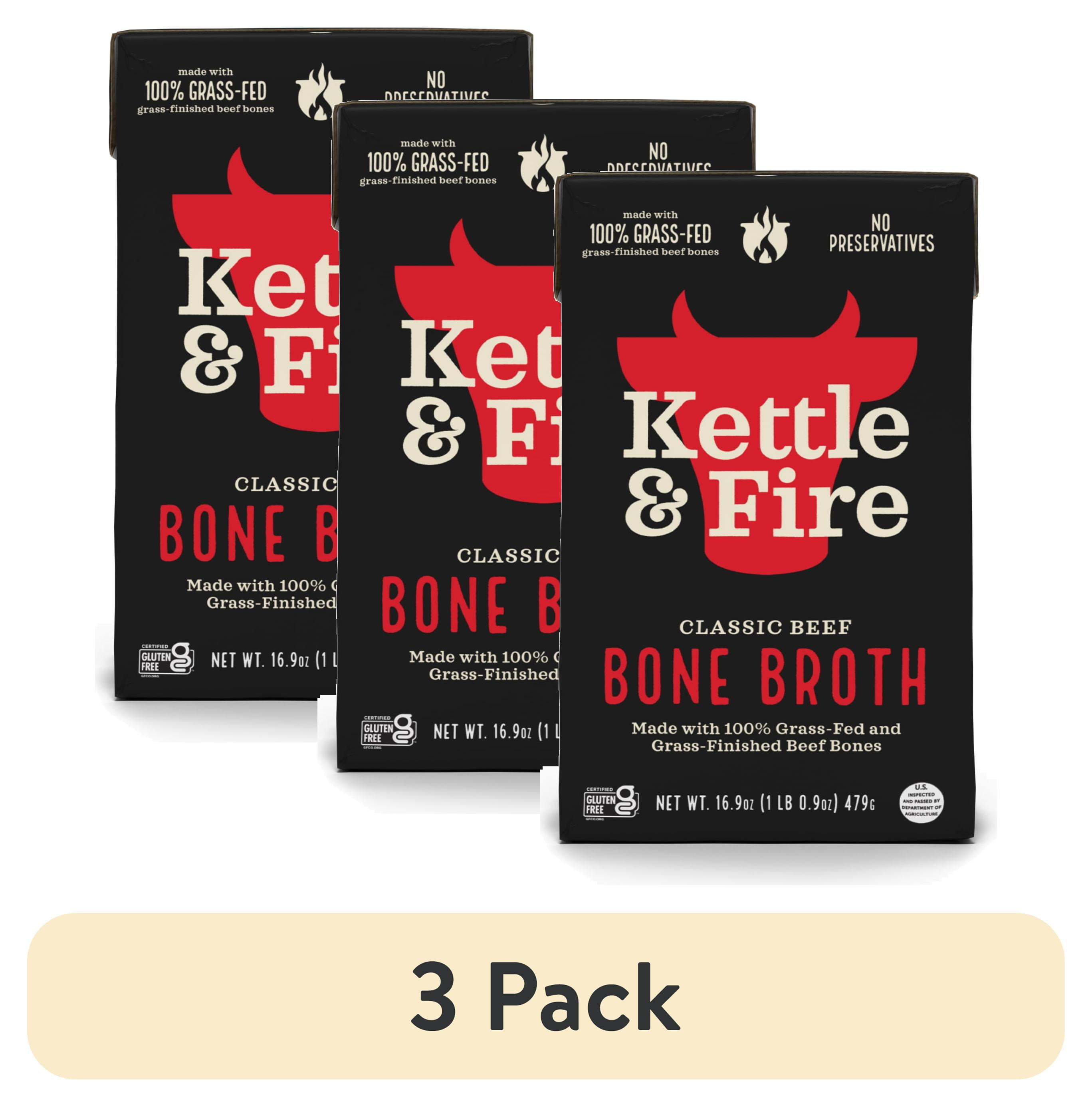 (3 pack) Kettle & Fire Beef Bone Broth, Shelf-Stable, 16.9oz - Walmart.com