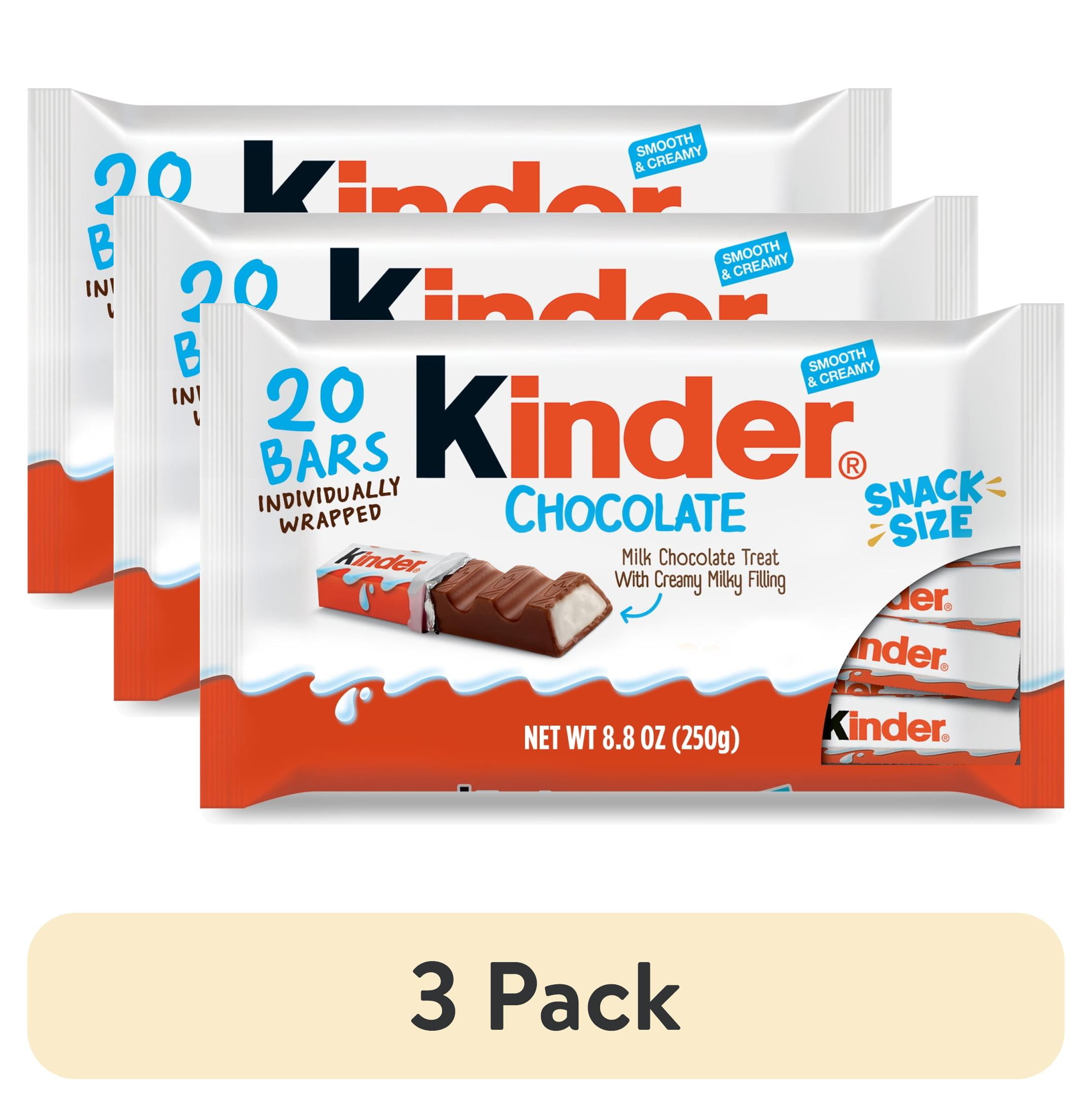 (3 pack) Kinder Chocolate, 20 Bars, Milk Chocolate Bar with Creamy ...