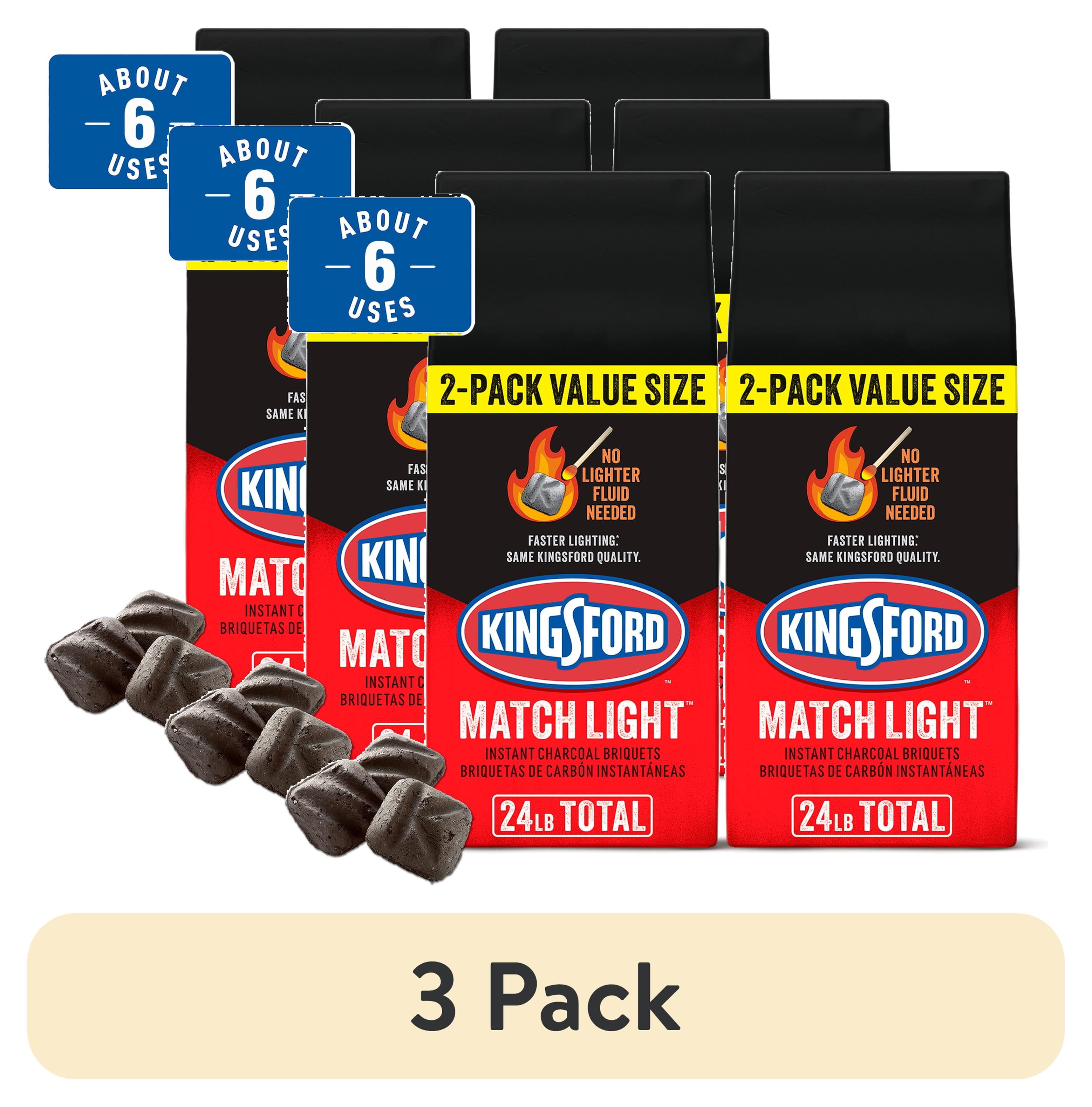 (3 pack) Kingsford Match Light Instant Charcoal Briquettes, 12 lbs Each ...