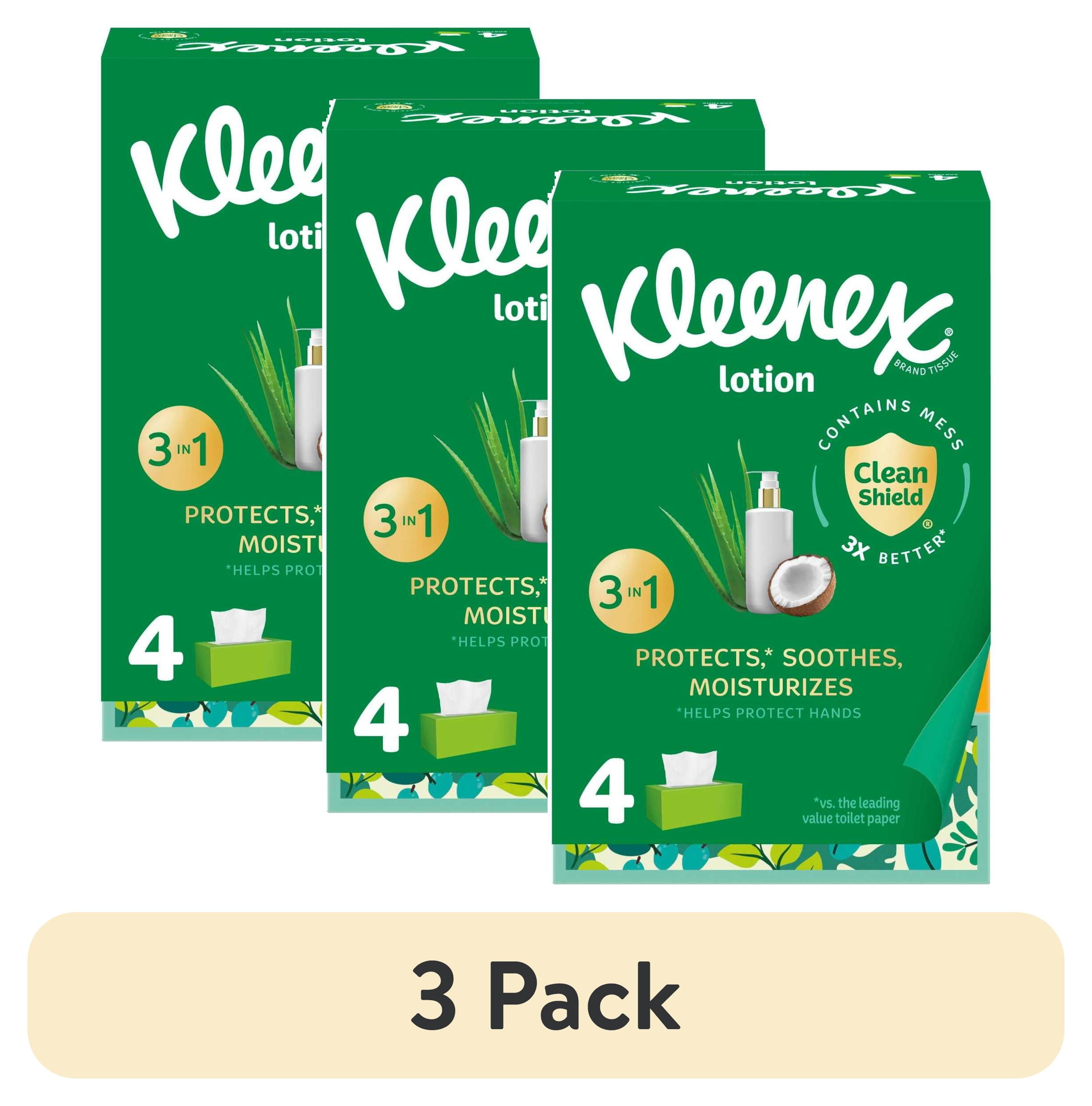 (3 pack) Kleenex Lotion Facial Tissues with Coconut Oil, 4 Flat Boxes ...