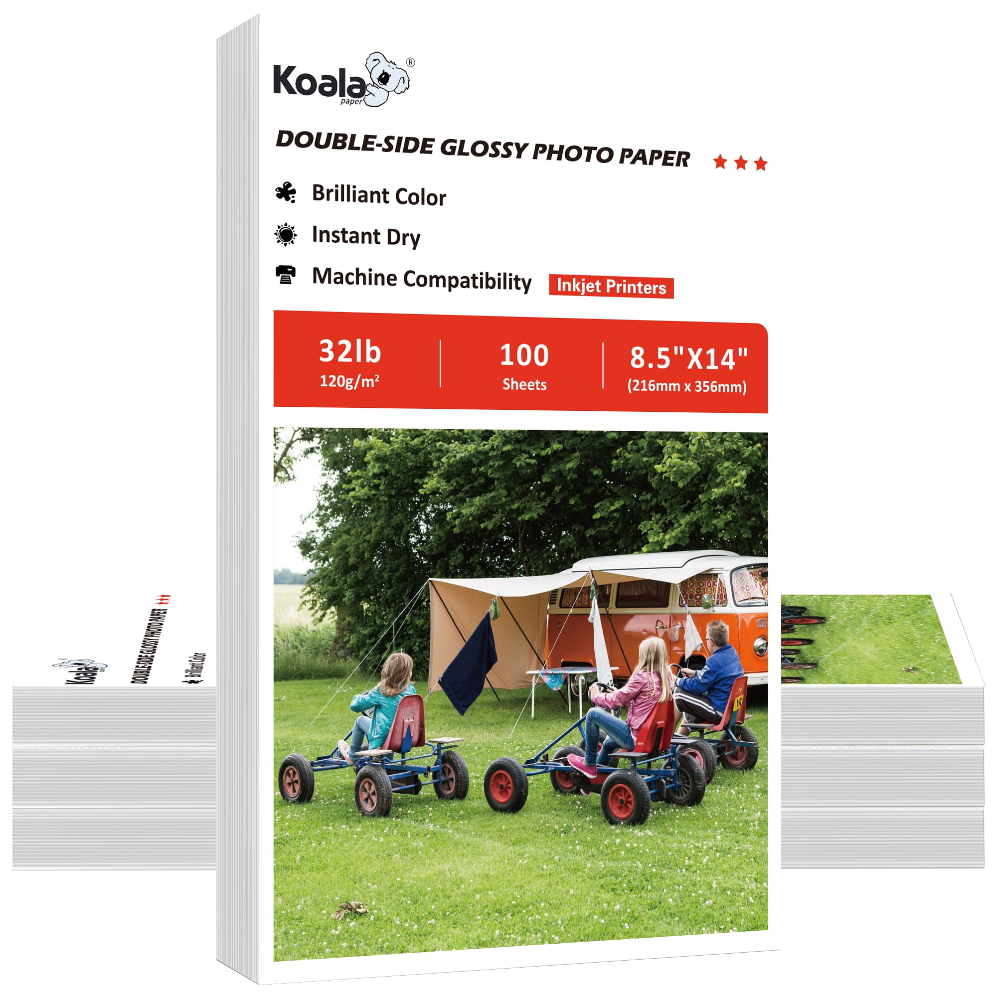 (3 pack) Koala Double Sided Glossy Photo Paper 8.5x14 Brochure Paper 32lb 120gsm for Inkjet ...