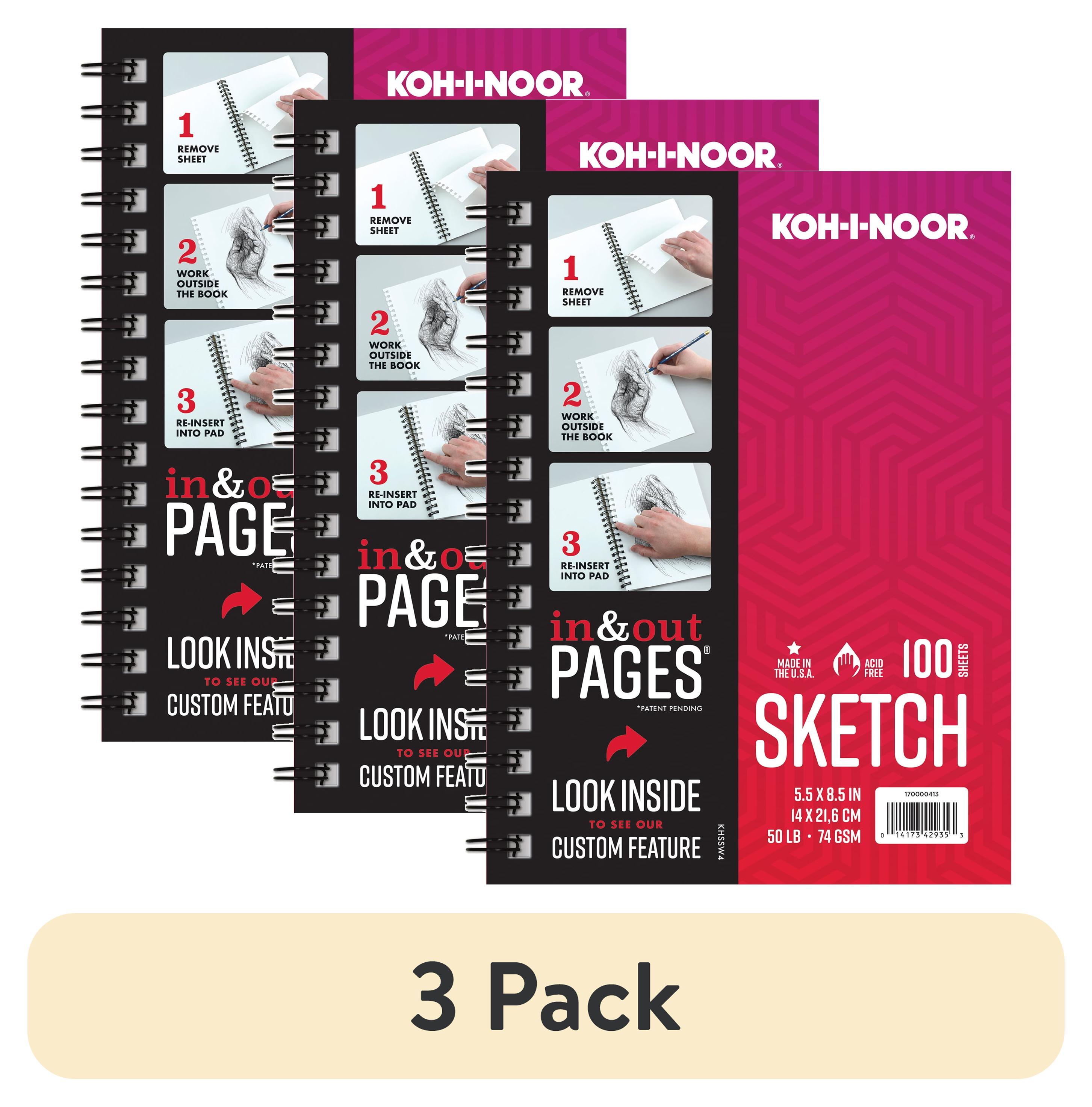 (3 pack) Koh I Noor Sketch Pad 5.5" x 8.5" 50lb./74GSM 100 Sheets Side ...