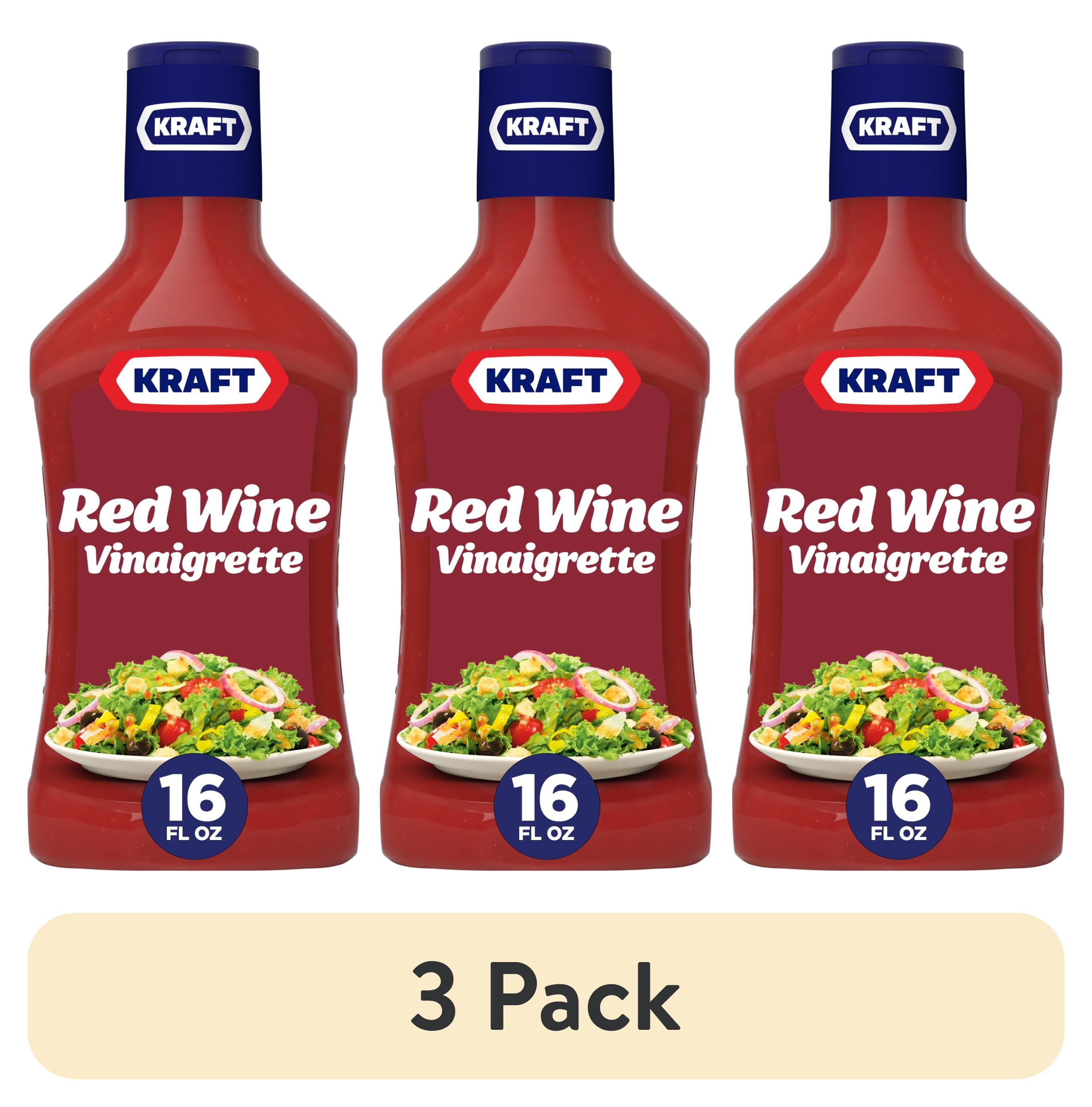 (3 pack) Kraft Red Wine Vinaigrette, 16 fl oz Bottle, Liquids, Casein ...