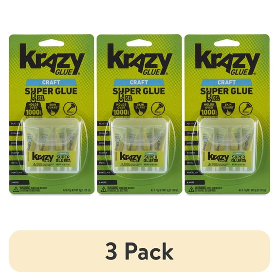 (3 pack) Krazy Glue Craft Super Glue Gel, Mini Singles, Fine Tip, 3g, 4 ...