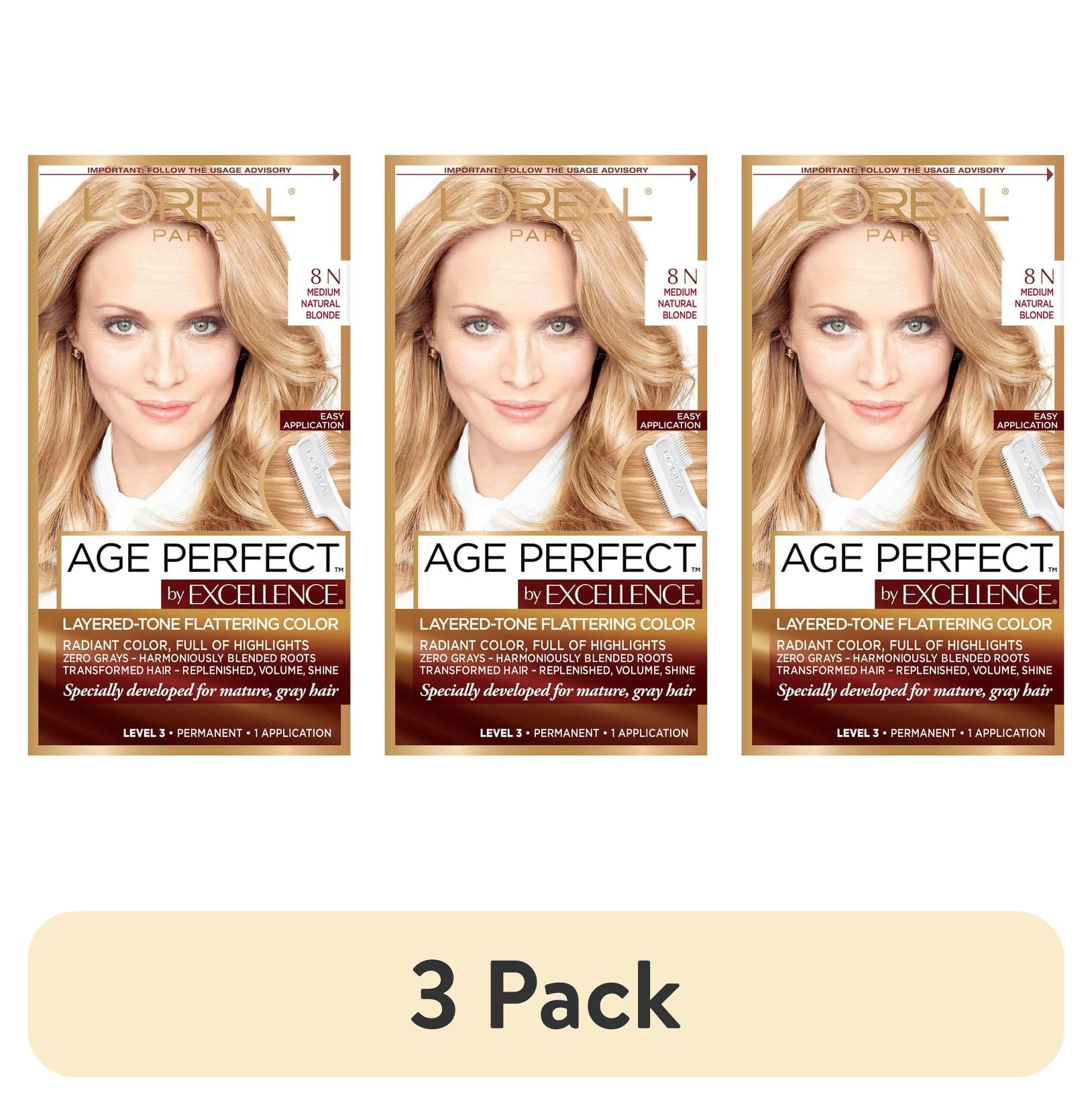 (3 pack) L'Oreal Paris Age Perfect Hair Color, 8N Medium Natural Blonde ...