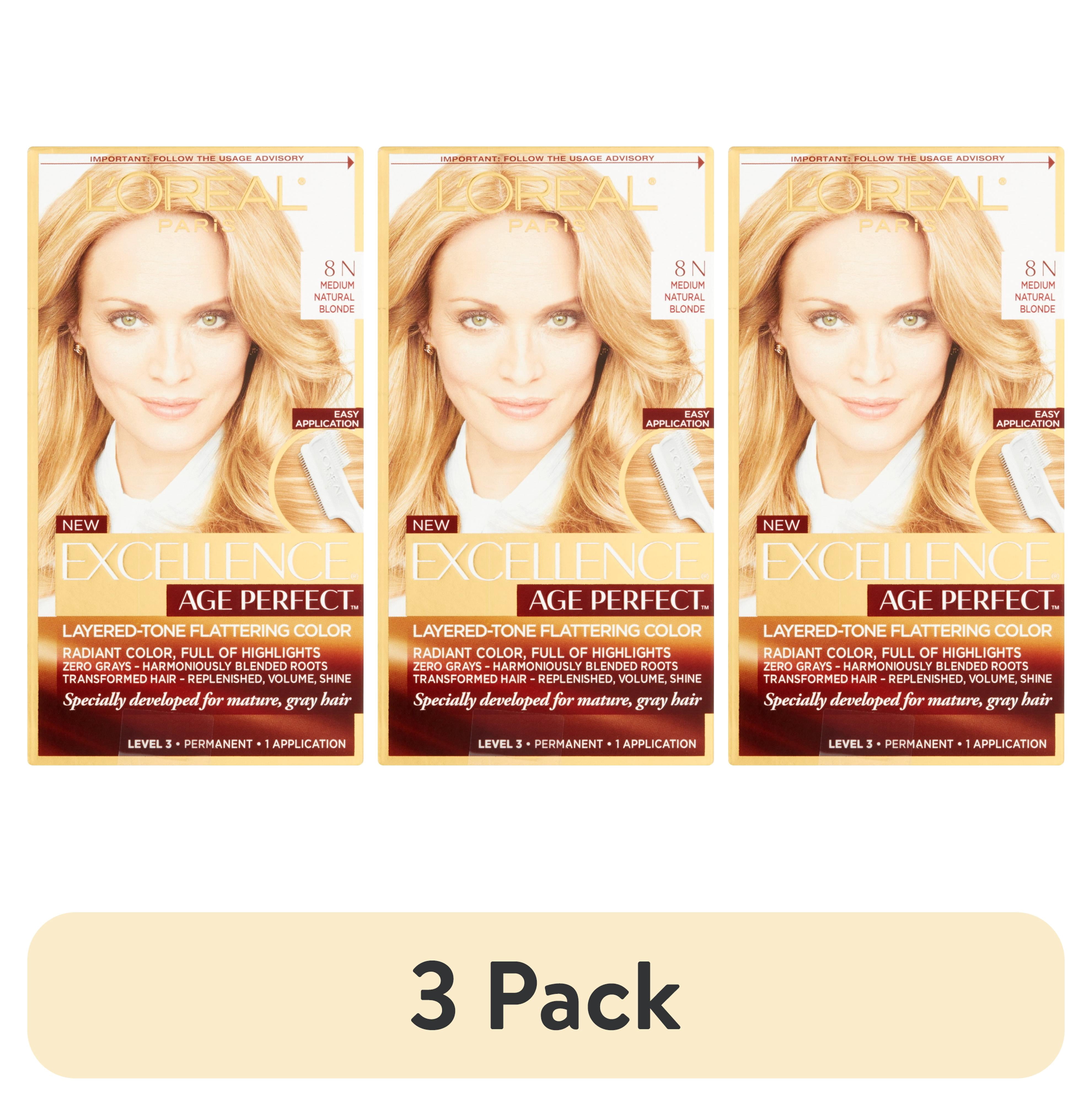 (3 pack) L'Oreal Paris Age Perfect Hair Color, 8N Medium Natural Blonde ...