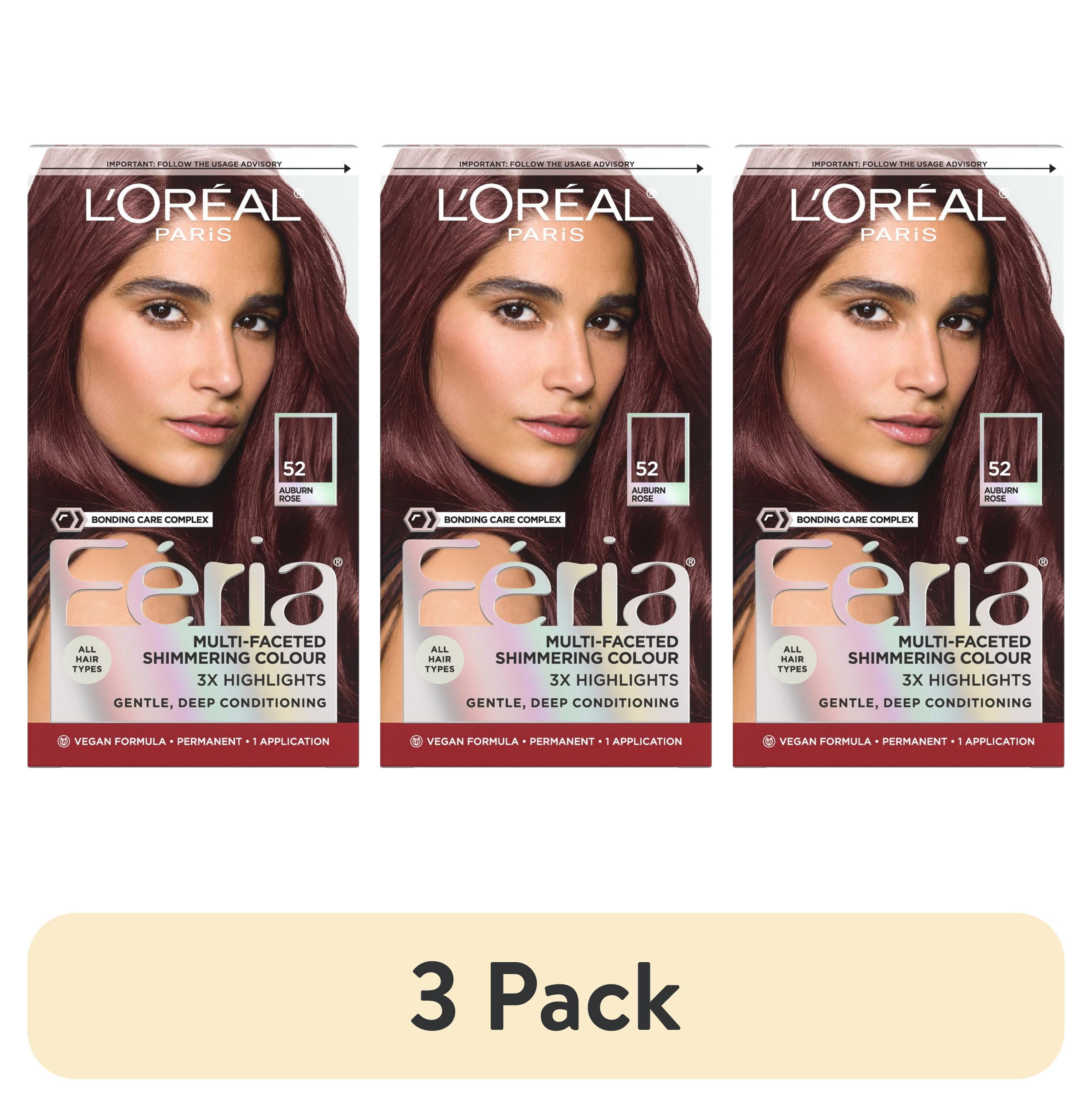 (3 pack) L'Oreal Paris Feria Shimmering Permanent Hair Color, 52 Auburn ...