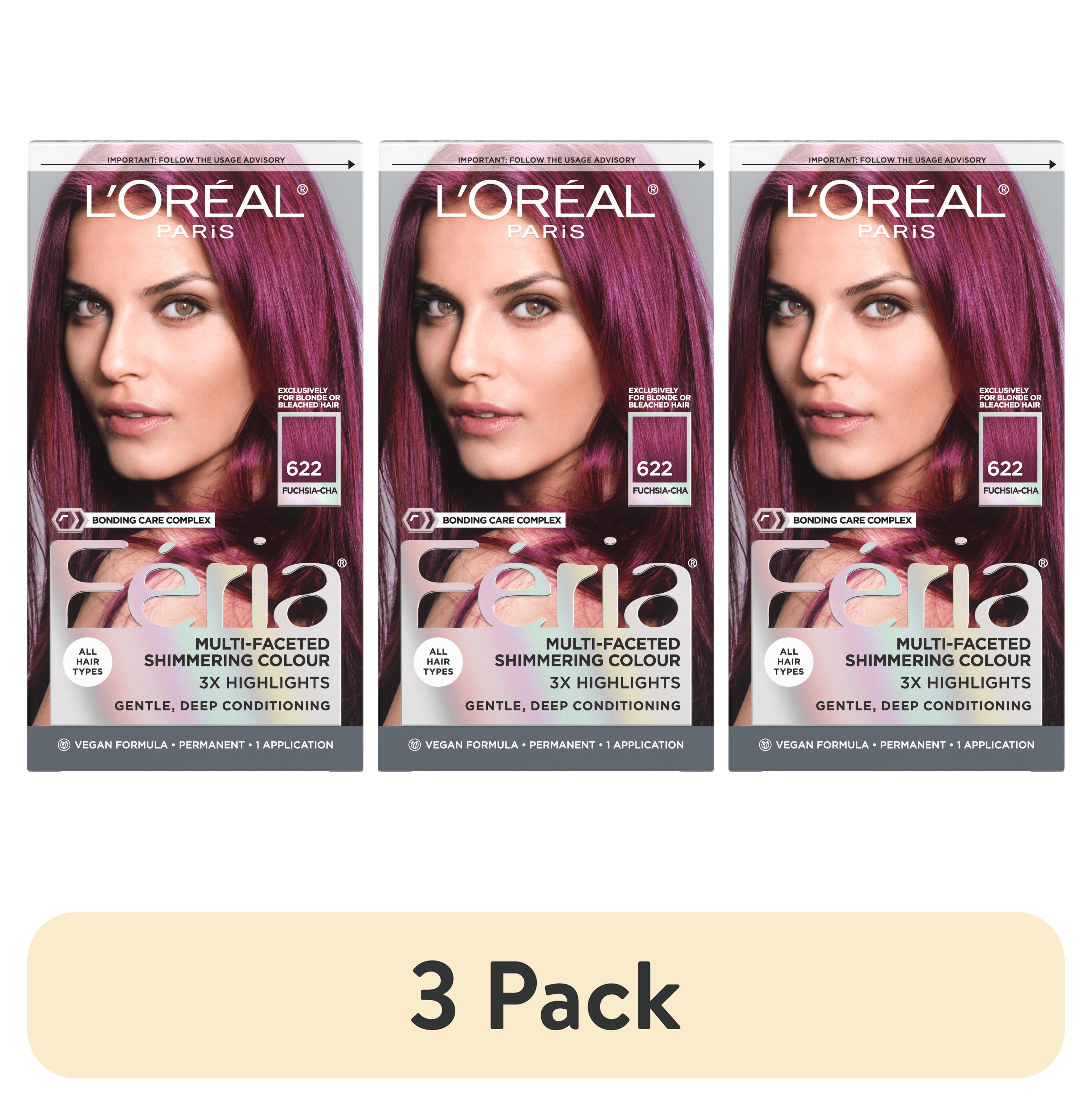 (3 pack) L'Oreal Paris Feria Shimmering Permanent Hair Color, Fuchsia ...