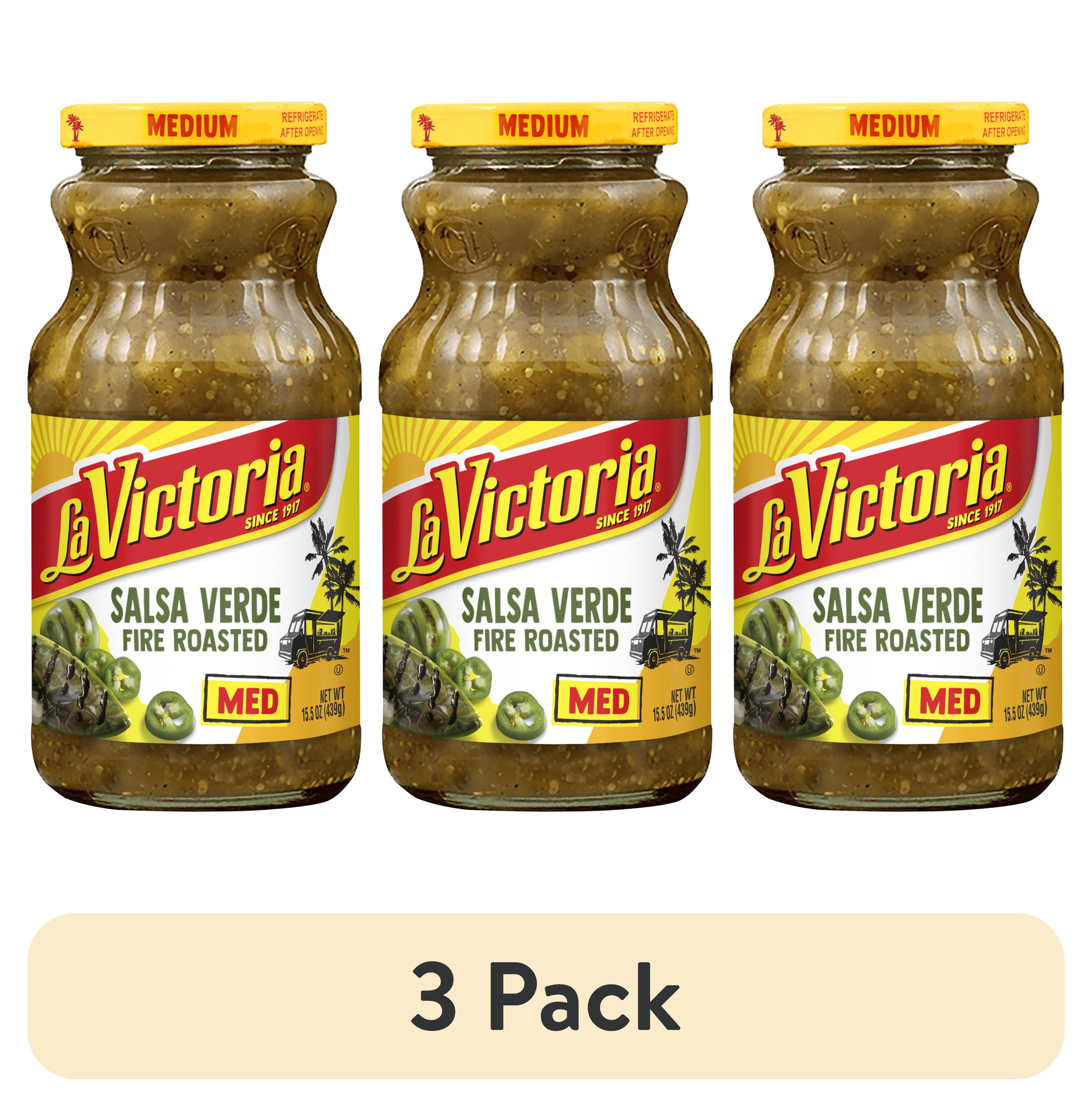 (3 pack) LA VICTORIA Salsa Verde Fire Roasted, Medium, Shelf Stable, 15 ...