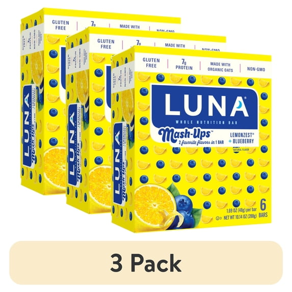 (3 pack) LUNA LemonZest + Blueberry Flavor Snack Bars, Gluten-Free ...