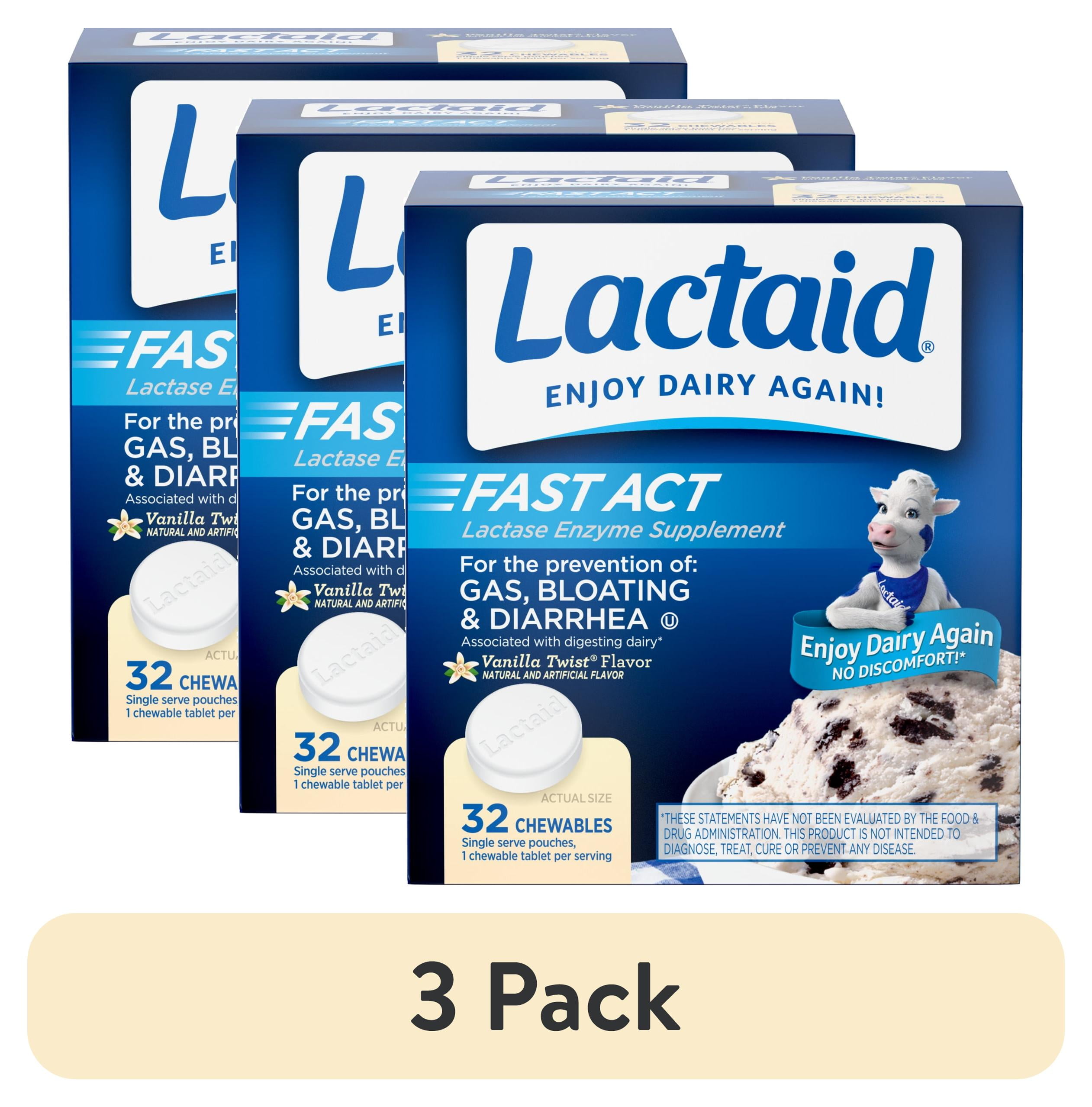 (3 pack) Lactaid Fast Act Lactose Relief Chewables, Vanilla, 32 Packs ...