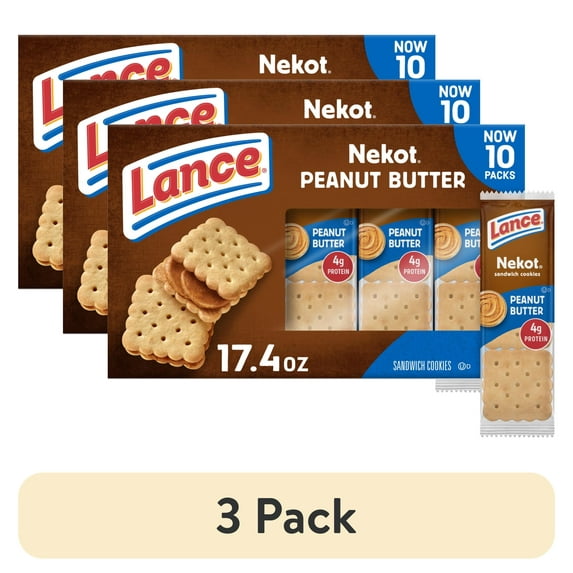(3 pack) Lance Sandwich Cookies, Nekot Peanut Butter, 10 Individually ...