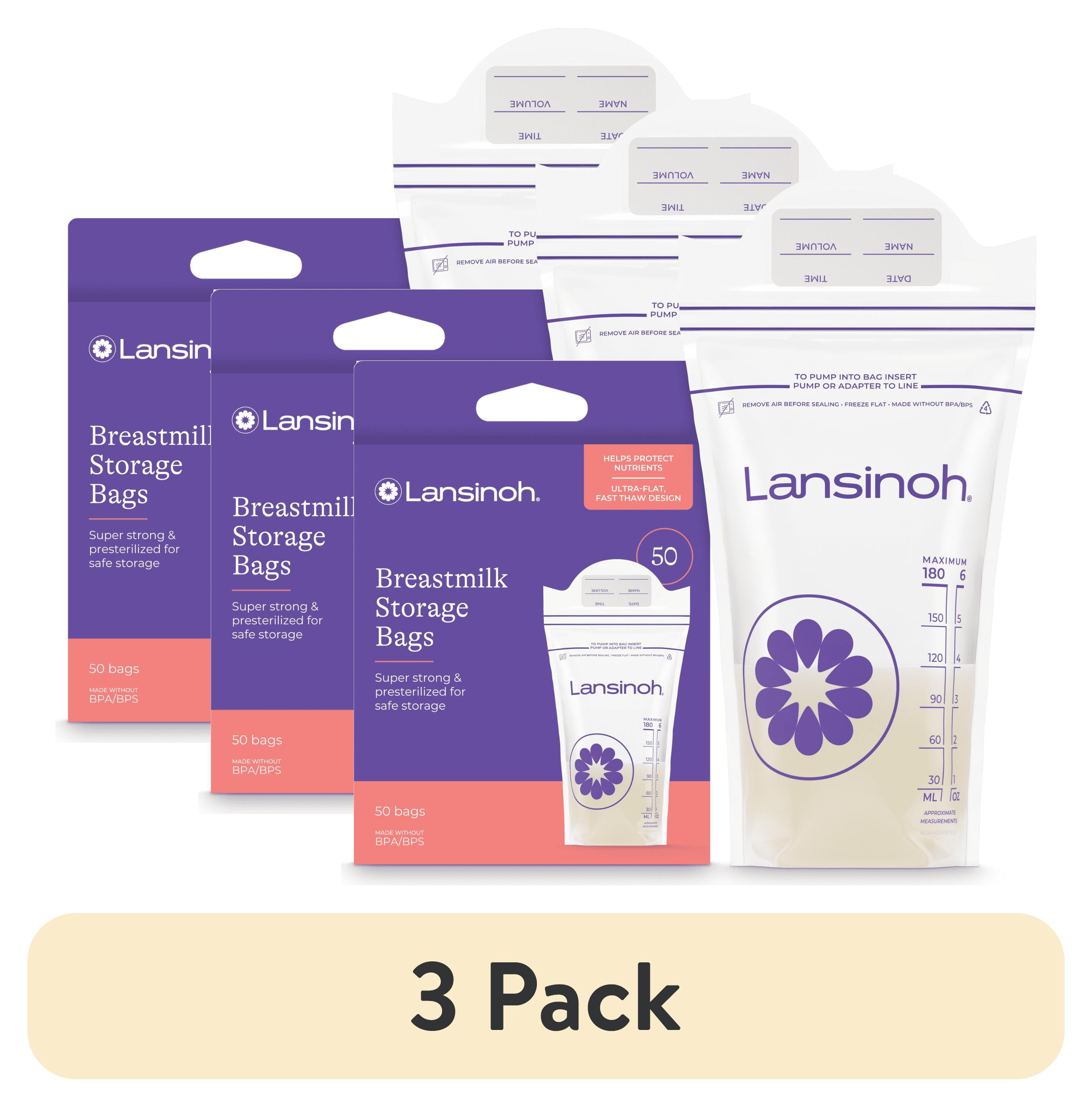 (3 pack) Lansinoh Breastmilk Storage Bags, 50 Count, Baby Essentials ...