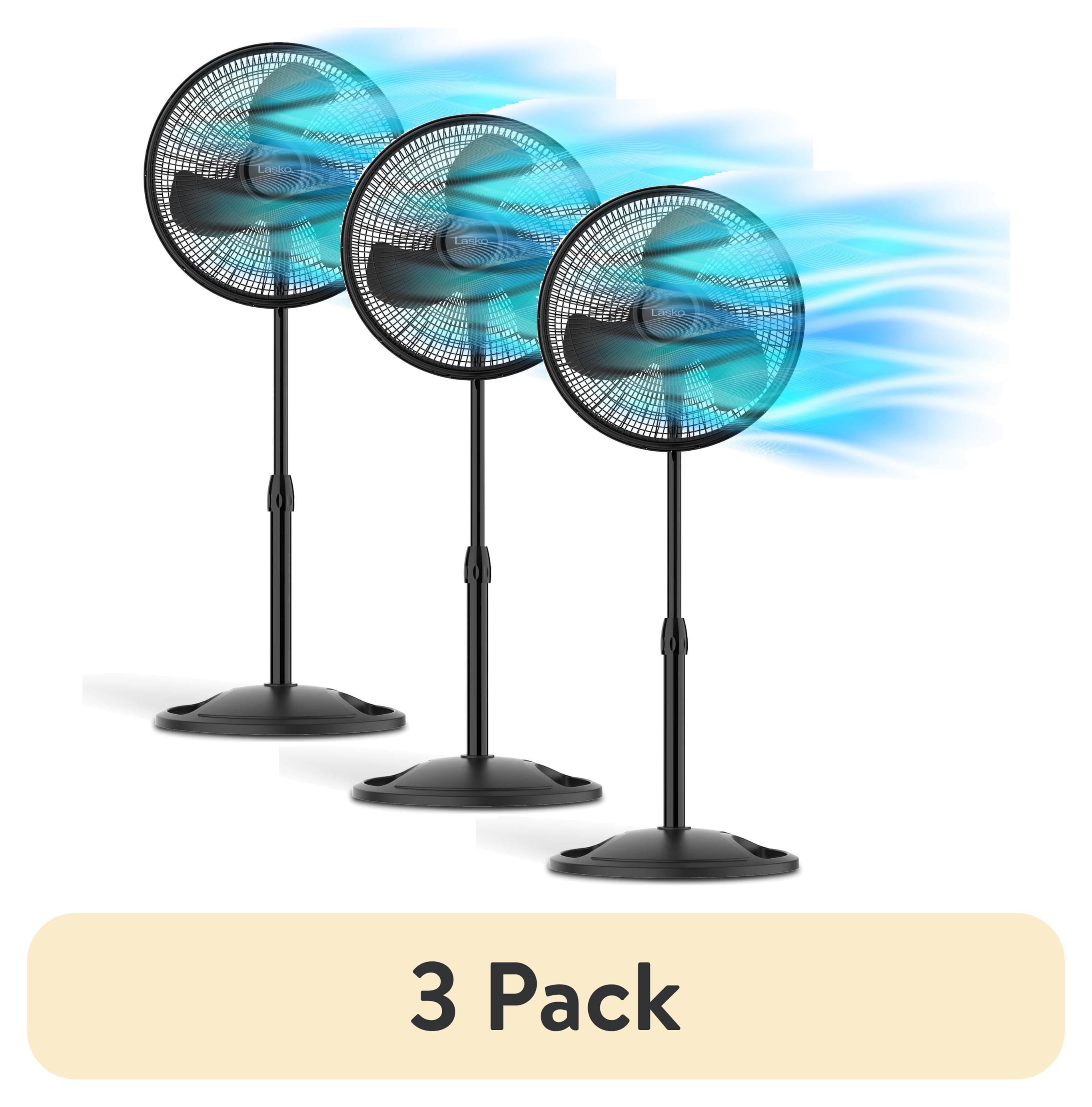 (3 pack) Lasko 16” 3-Speed Adjustable Oscillating Pedestal Fan, Black ...