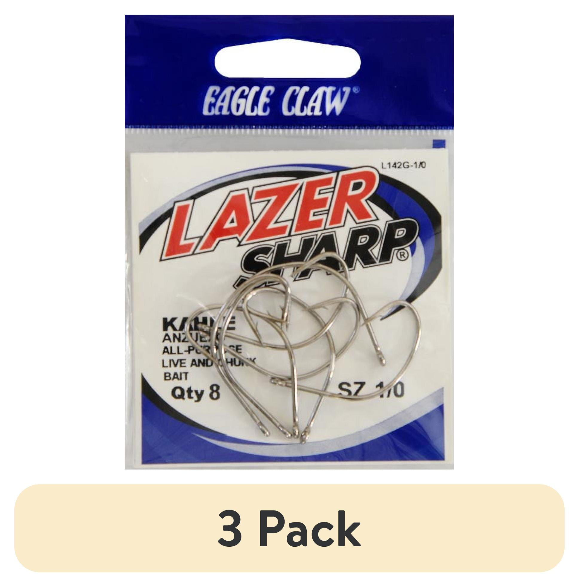 (3 pack) Lazer Sharp L142GH-1/0 Kahle Offset Hook, Nickel, Size 1/0 ...