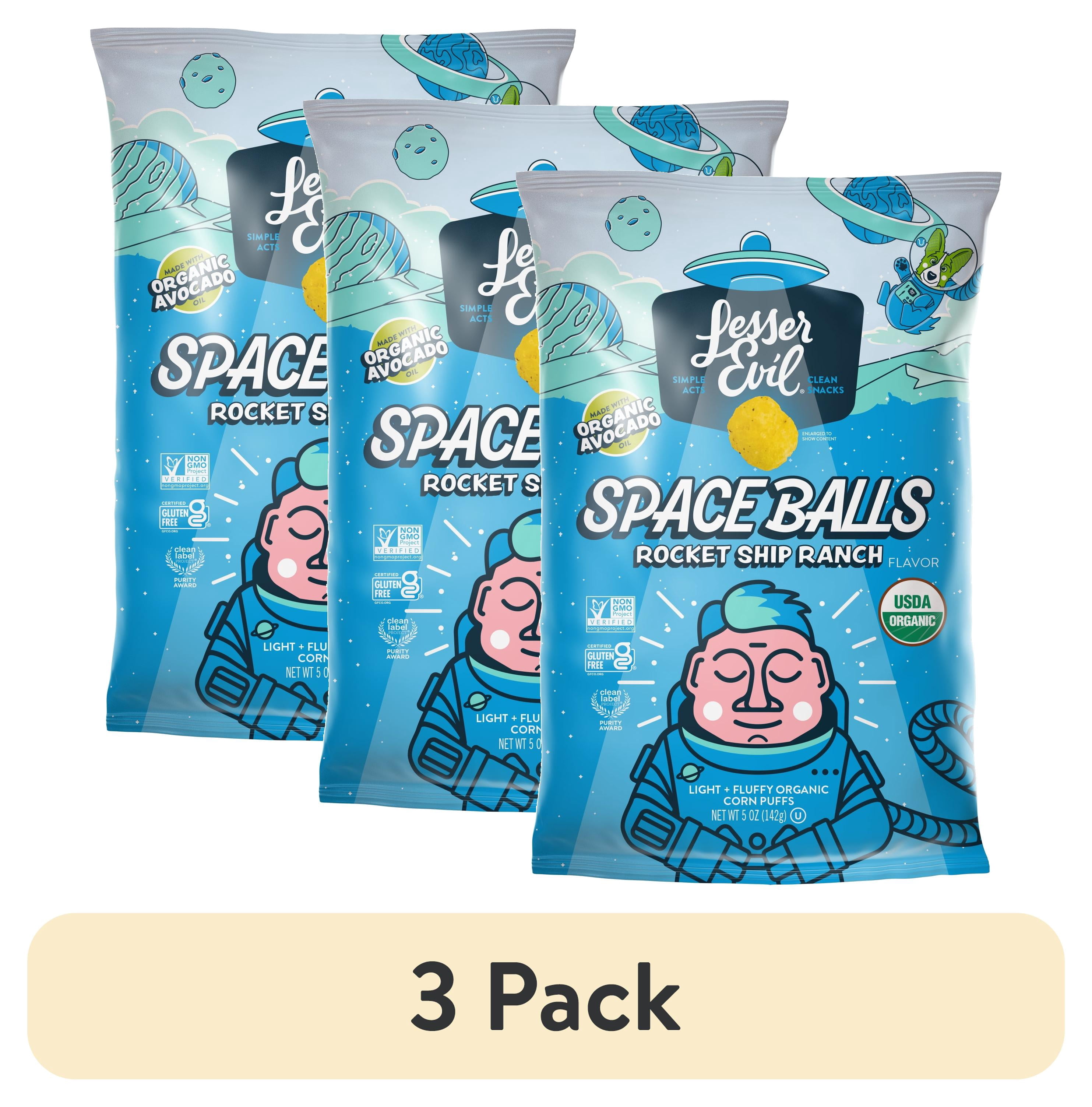 (3 pack) LesserEvil Space Balls Organic Corn Puffs Ranch Rocketship 5 ...