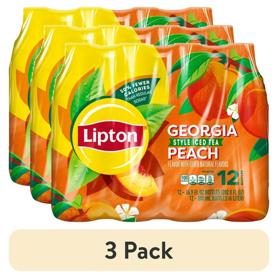 (3 pack) Lipton Peach Iced Tea, Bottled Tea Drink, 16.9 oz, 12 Pack ...