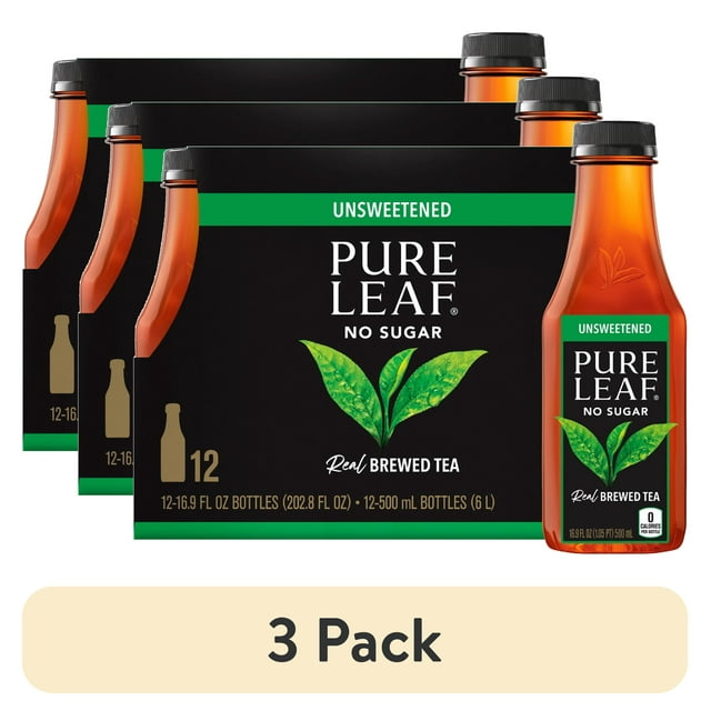 (3 pack) Lipton Pure Leaf Unsweetened Real Brewed Black Iced Tea, 16.9 ...
