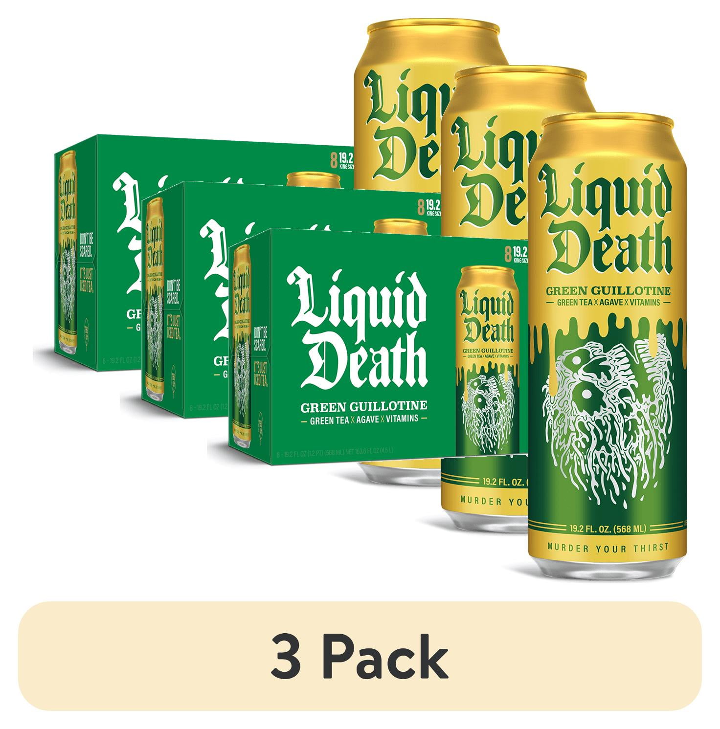 (3 pack) Liquid Death, Green Guillotine Iced Tea, 8-Pack (19.2oz Cans ...