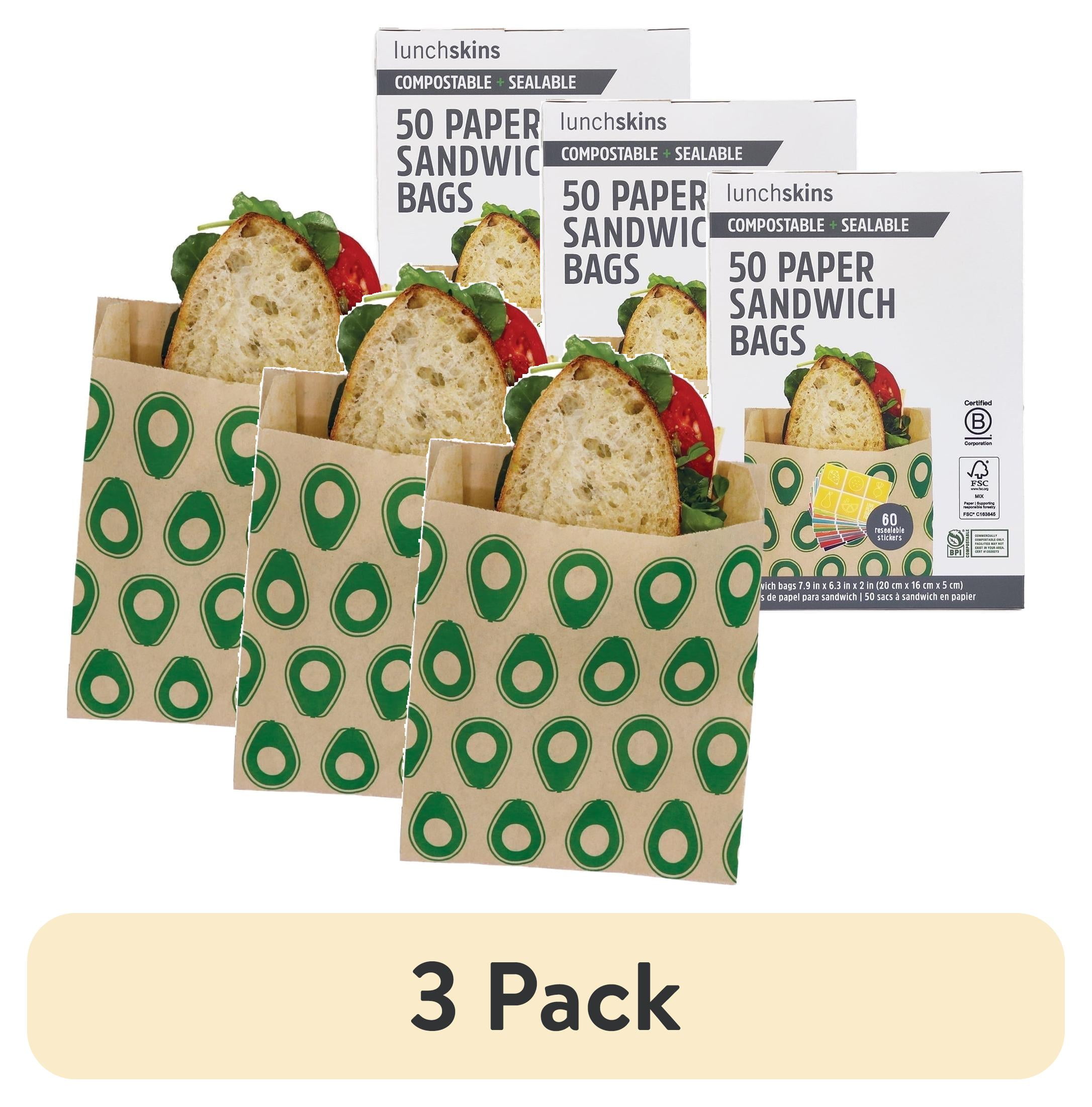 (3 pack) Lunchskins Compostable Sandwich Bags – 50 Count | Avocado ...