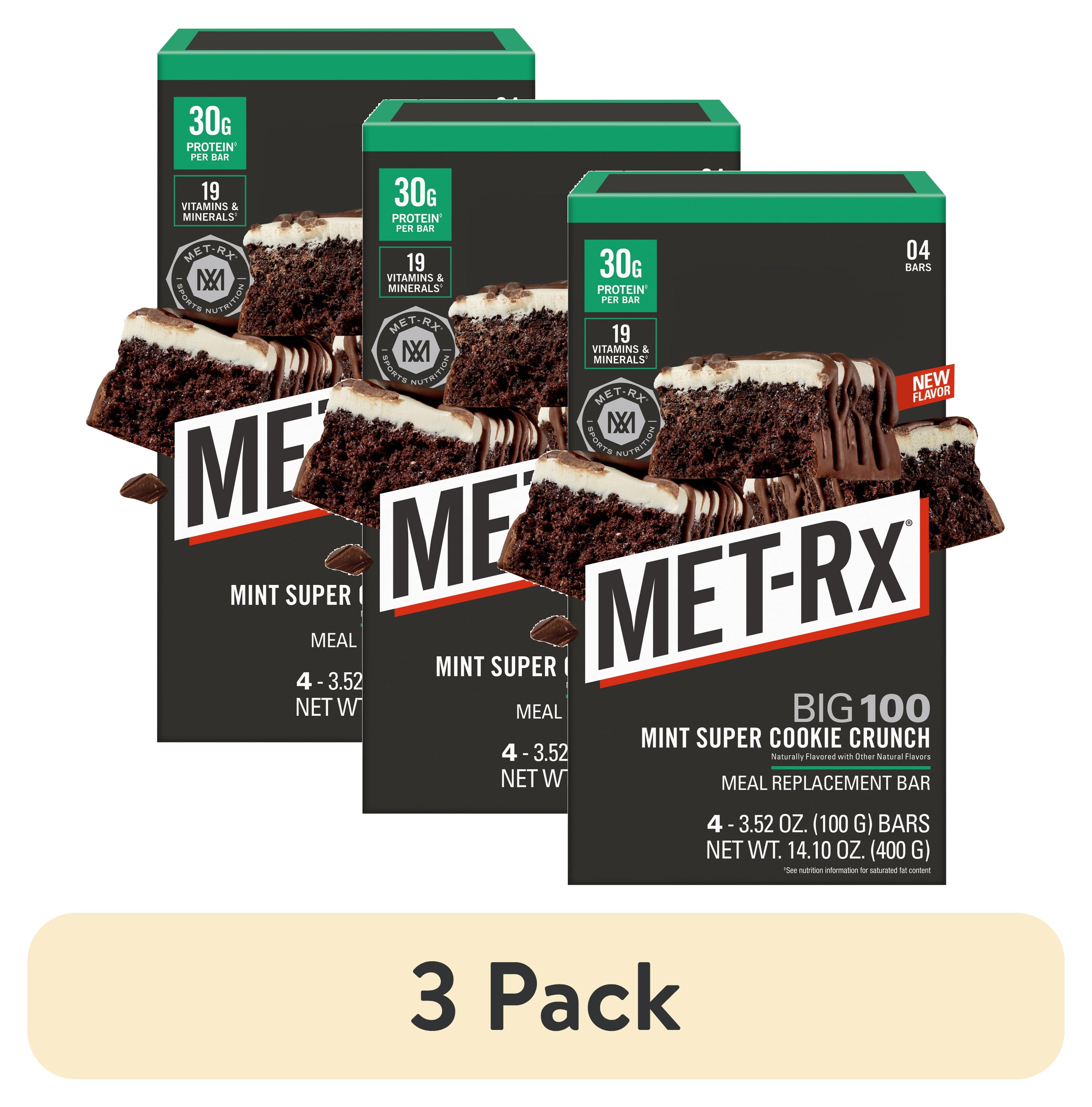 (3 pack) MET-Rx Big 100 Protein Bars, Mint Super Cookie CrunchBars, 4 ...