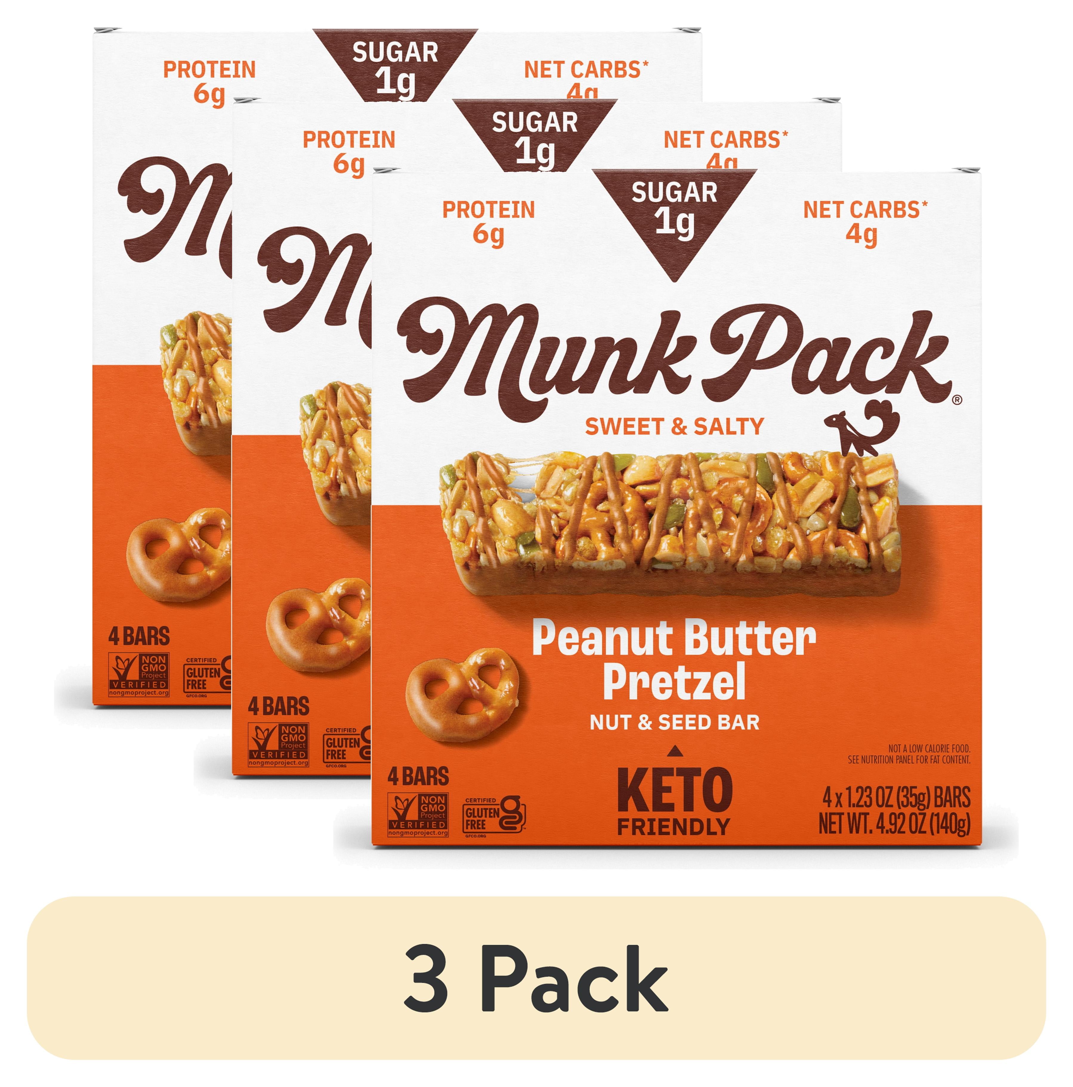 (3 pack) MUNK PACK 1g Sugar Nut & Seed Bars, Peanut Butter Pretzel ...