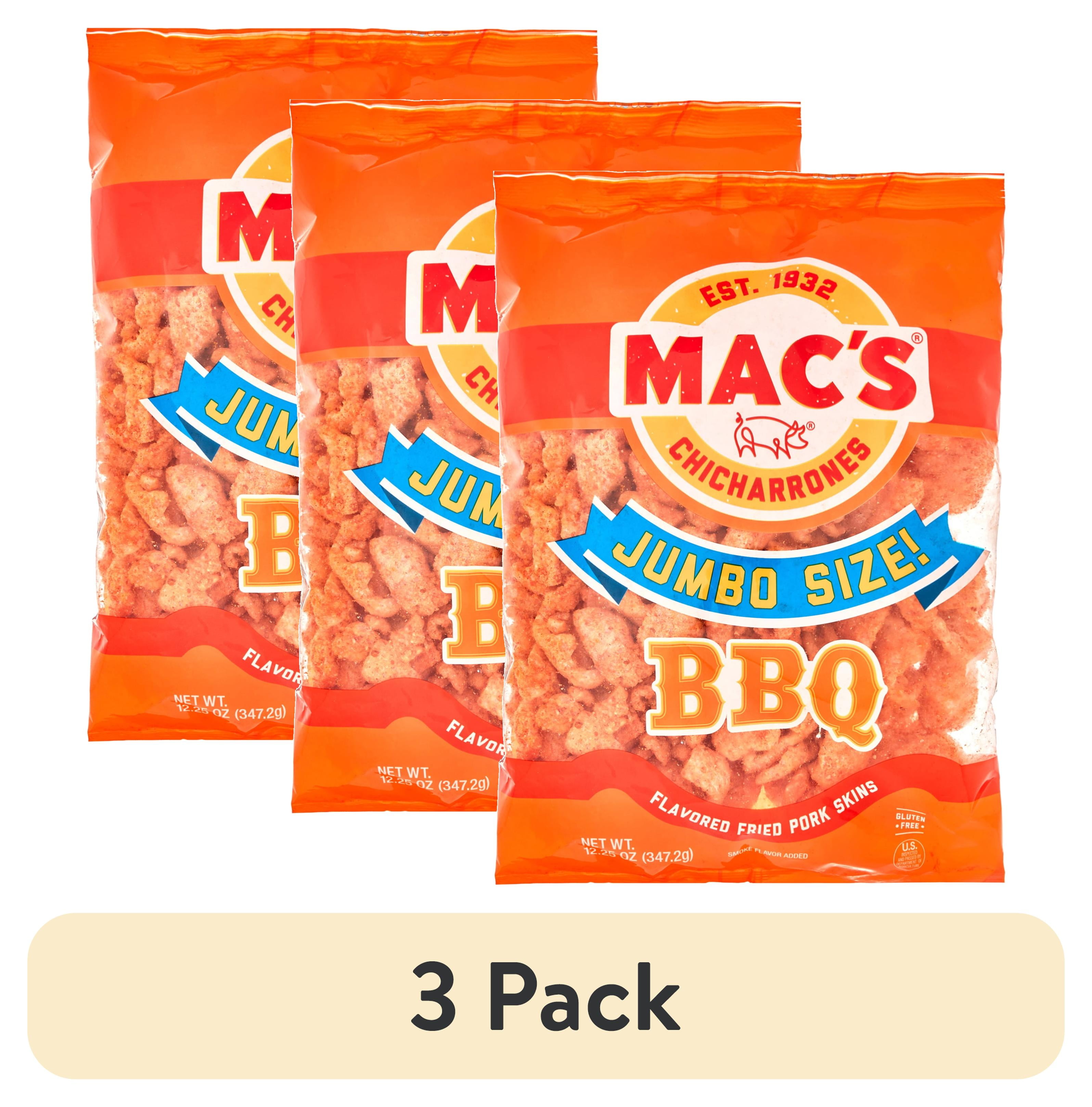 (3 pack) Mac's Chicharrones BBQ Flavored Crispy Fried Pork Skins, 12.25 ...