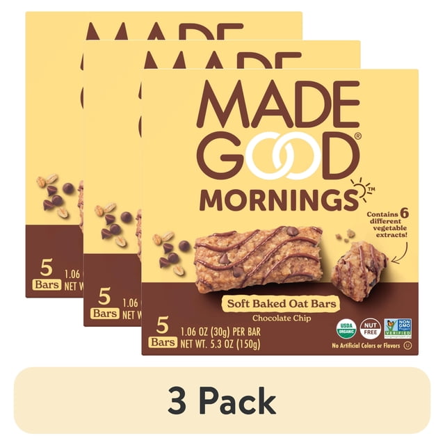 (3 pack) MadeGood Mornings Chocolate Chip Breakfast Bars, 5 Count (1 ...
