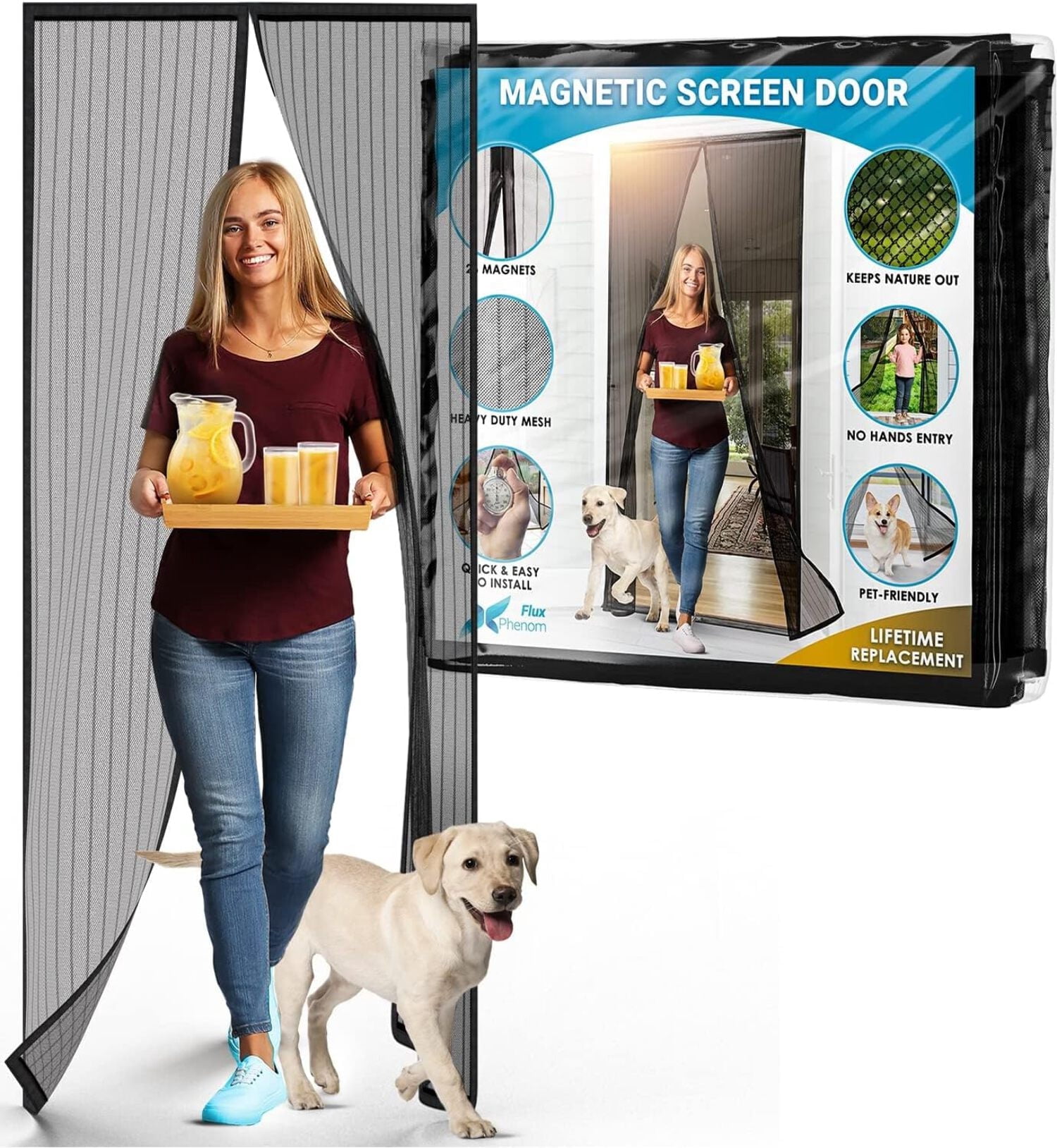 (3 pack) Magic Mesh Deluxe Hands-Free Magnetic Screen Door, Fits Doors ...