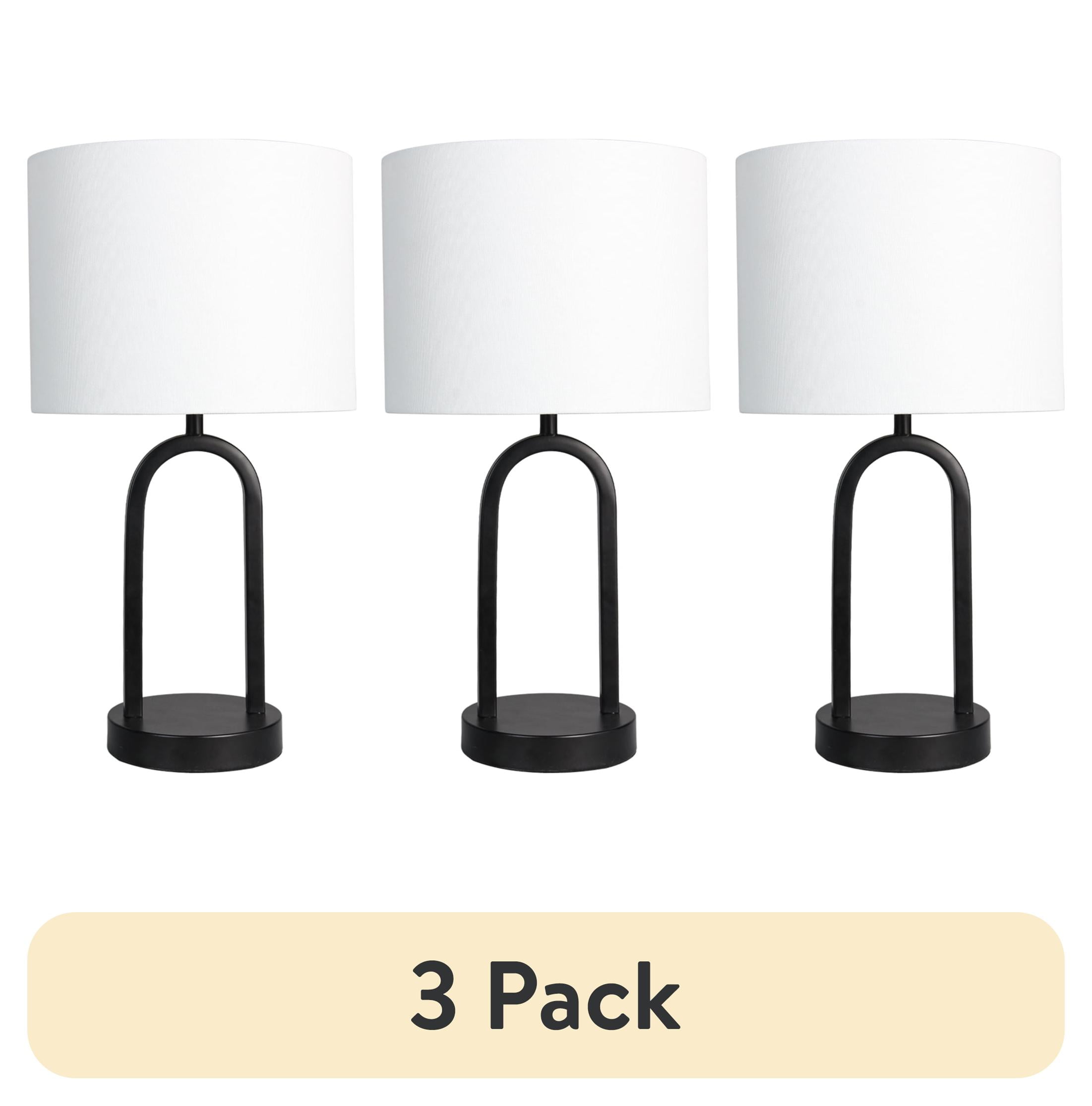 Mainstays Modern Black Metal Arch Table Lamp with White Fabric Shade ...