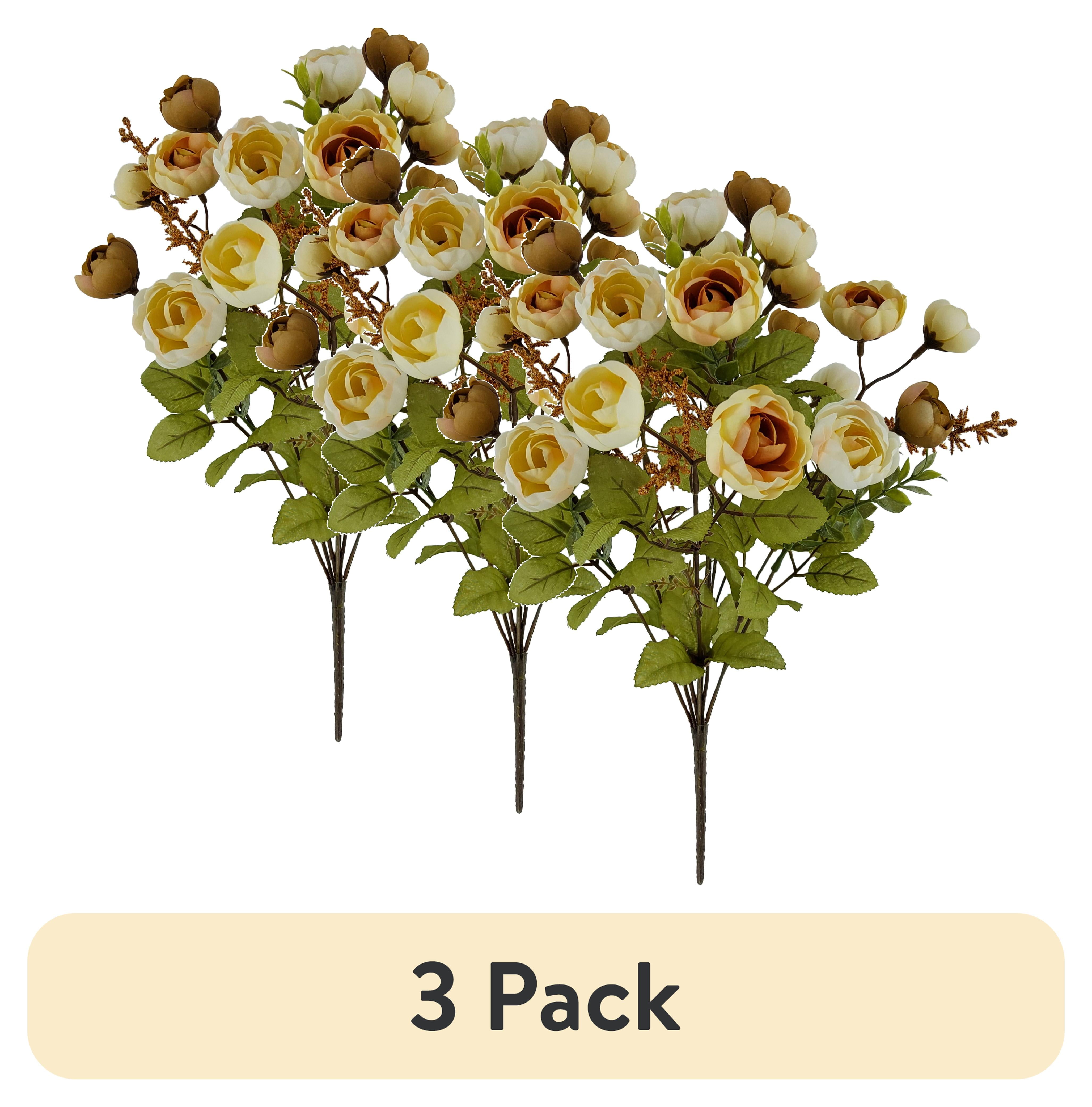 Mainstays 17.75in Indoor Artificial Ranunculus Bush, Cream and Yellow ...