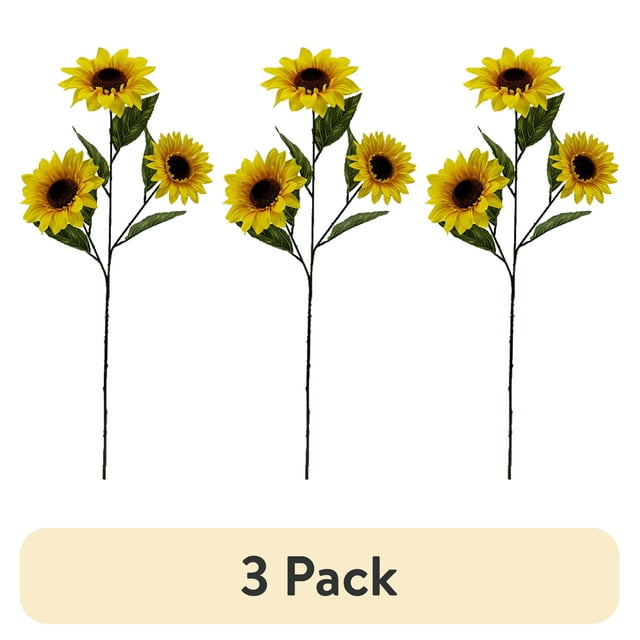 (3 pack) Mainstays 28" Artificial Flower Sunflower Stem, Yellow. Indoor ...