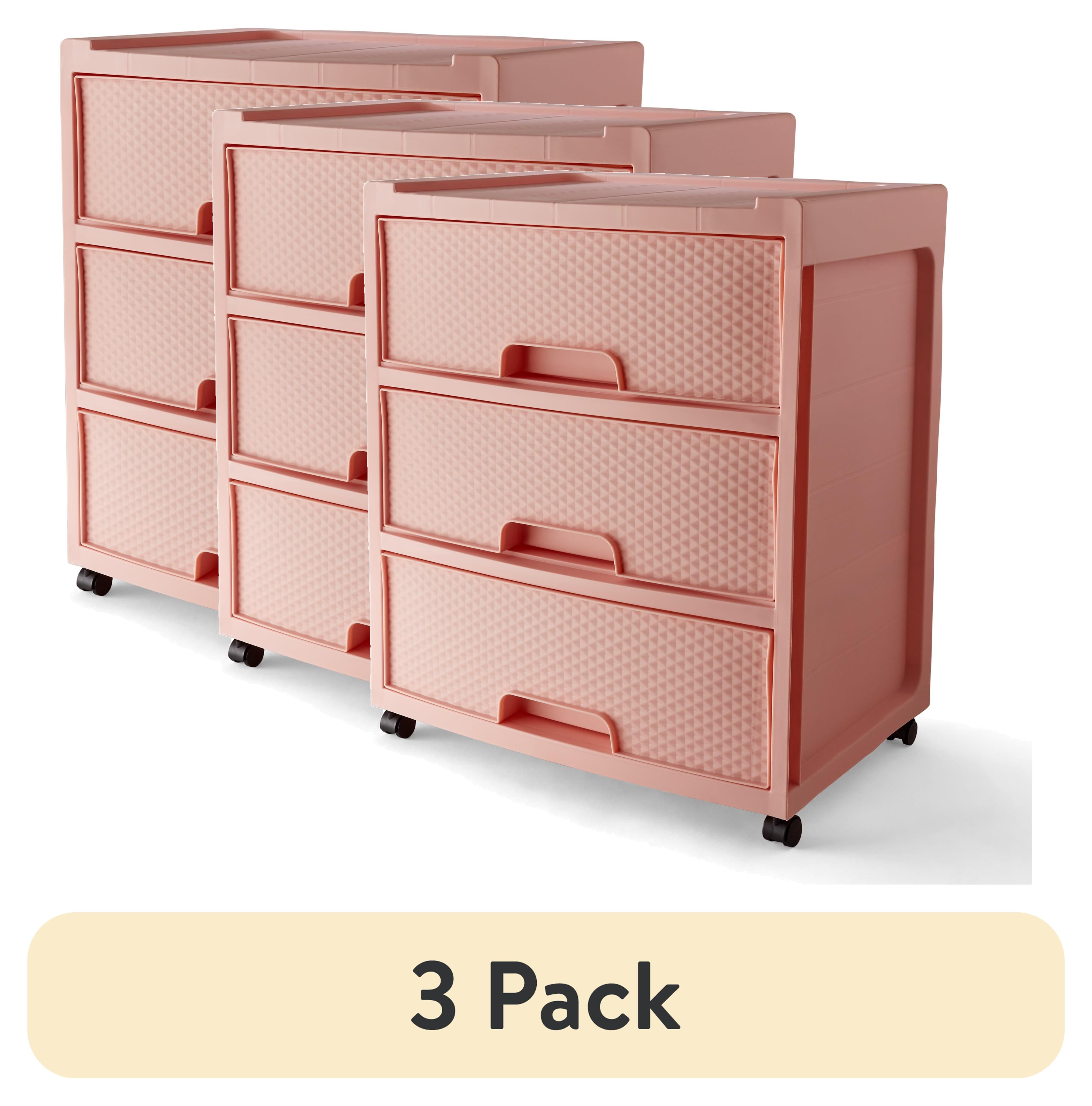 (3 pack) Mainstays Rolling 3 Drawer Storage Organizer Cart, Pearl Blush ...