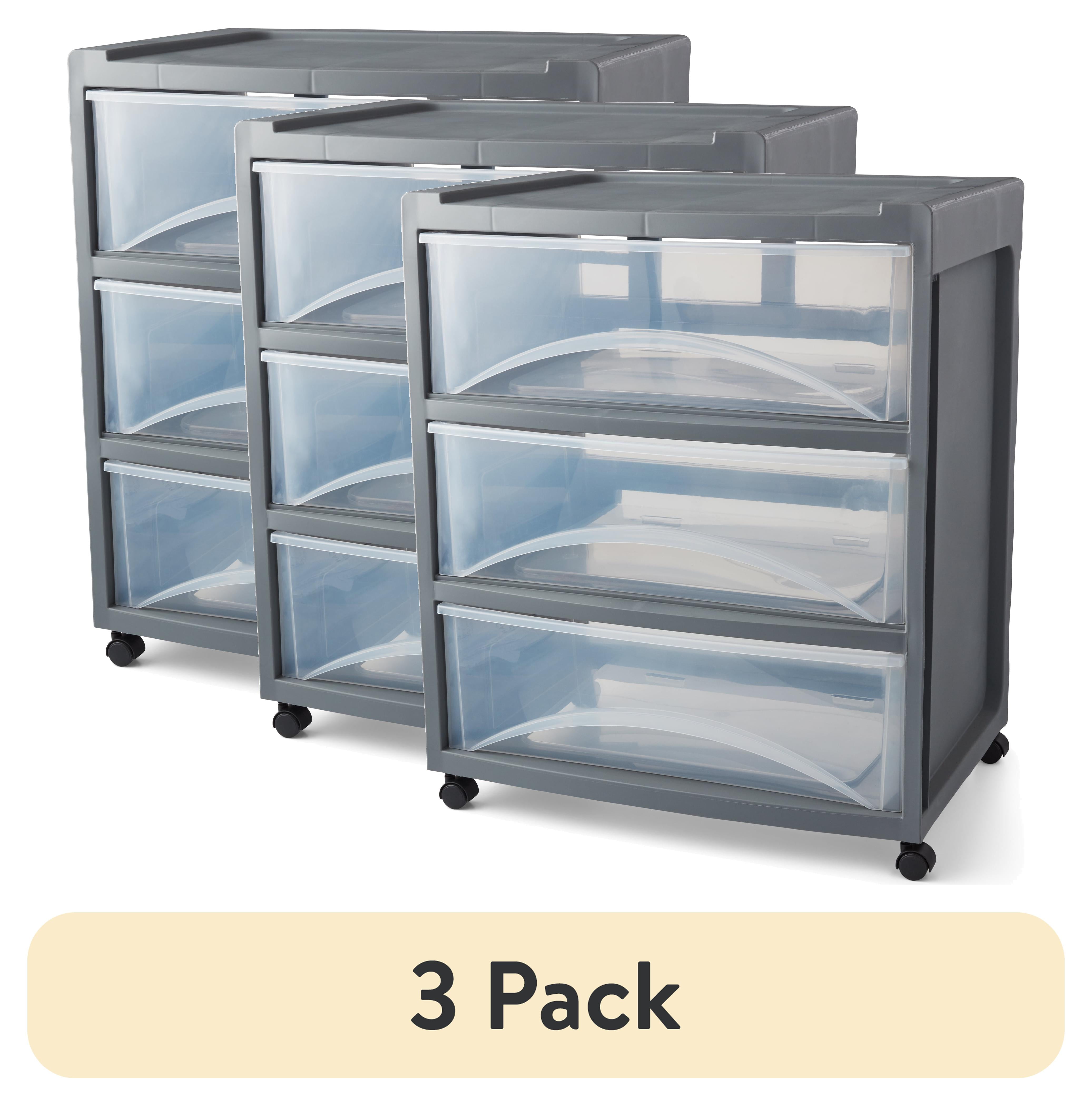 Mainstays 3 Drawer Wide Gray Flannel Storage Cart - Organizer - Walmart.com