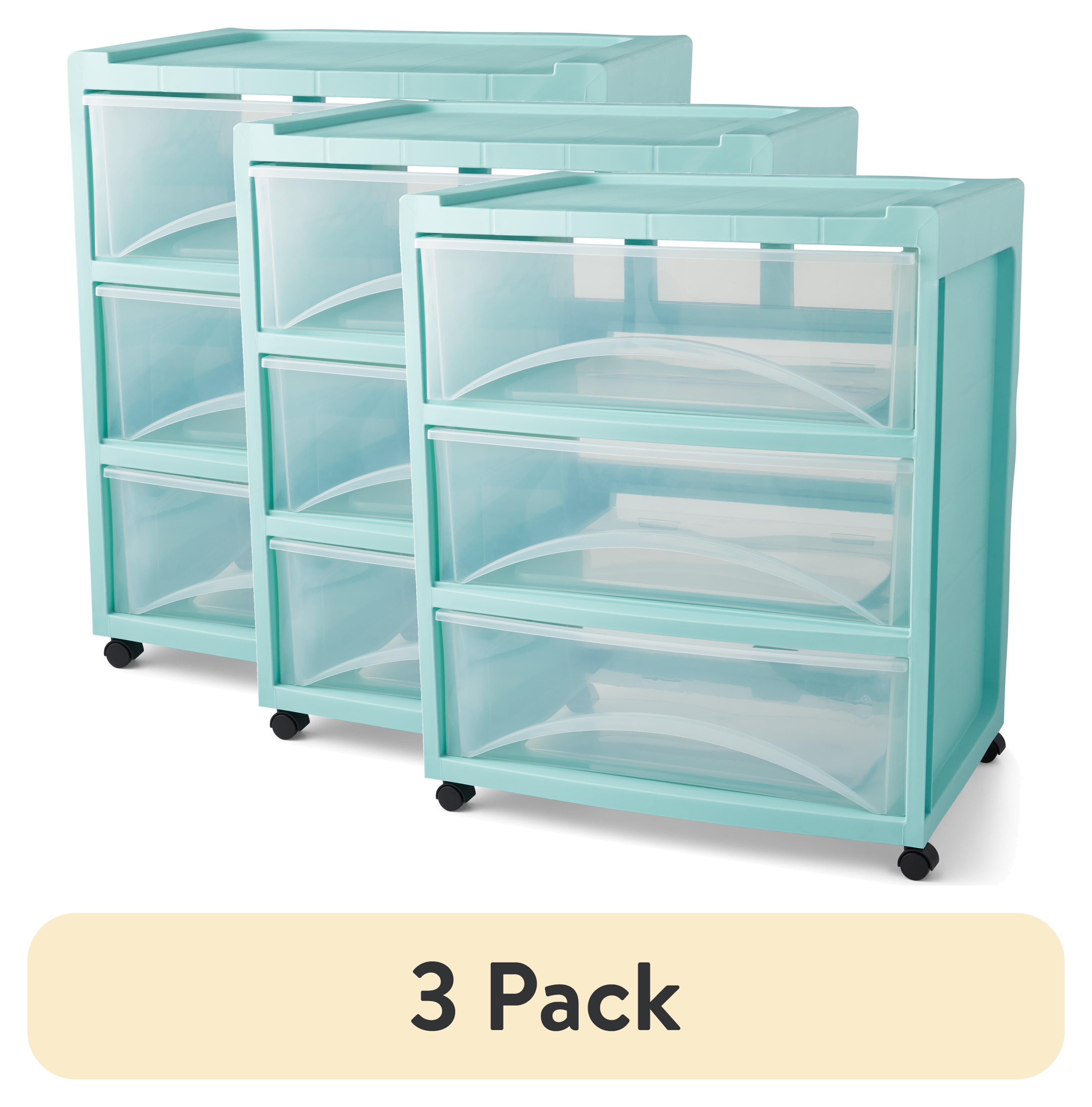 (3 pack) Mainstays 3-Drawer Wide Plastic Storage Cart, Mint, with ...