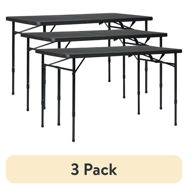 Mainstays 4' Fold-in-Half Adjustable Durable Plastic Table, Rich Black ...