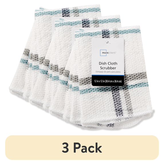(3 pack) Mainstays 4-Piece Kitchen Scrubber Dishcloth Set, Blue Stripe ...