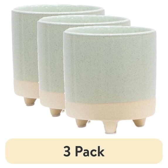(3 pack) Mainstays 4" Two Tone Green Ceramic Footed Planter - Walmart.com