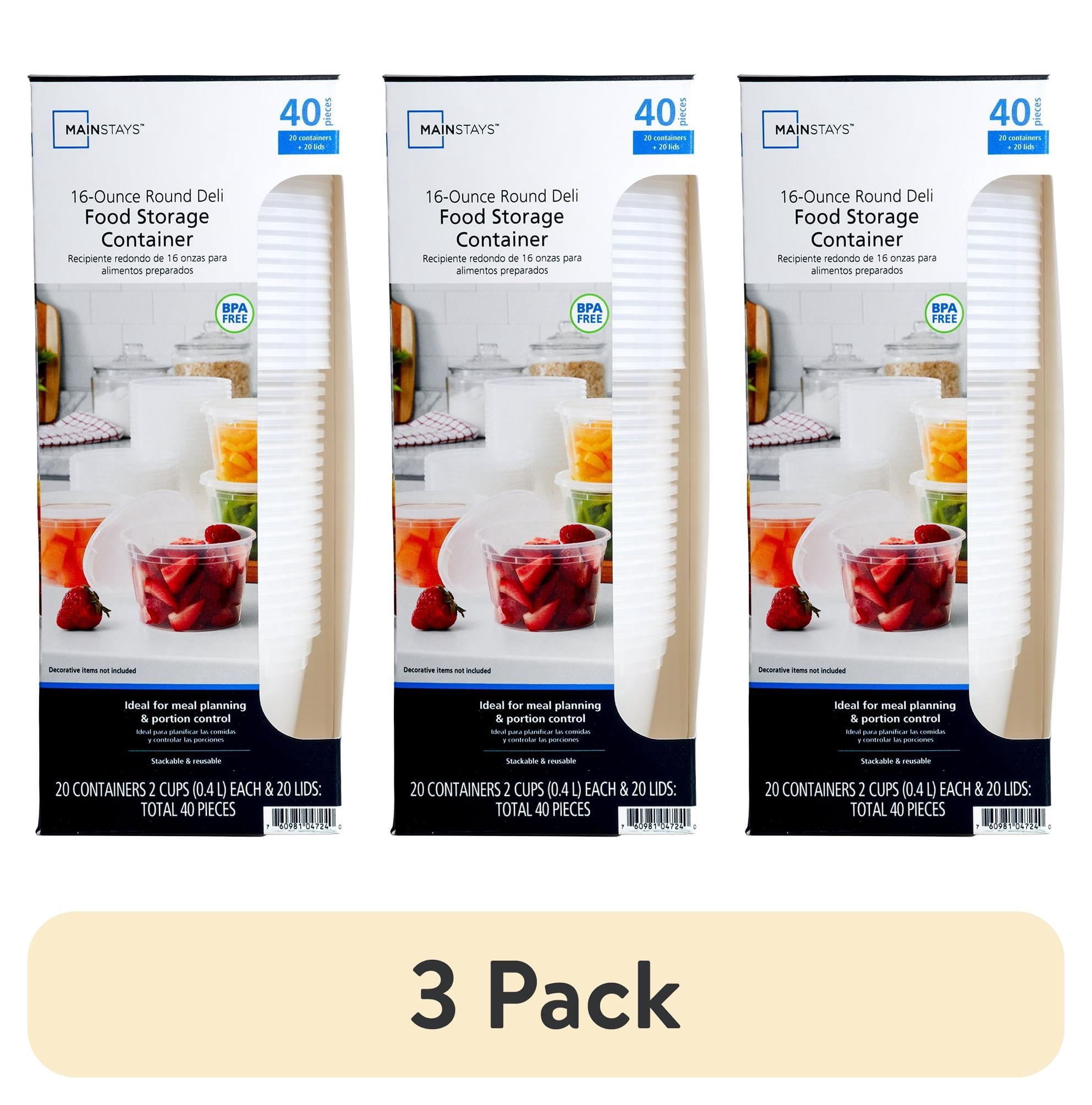 (3 pack) Mainstays 40 Piece 16oz Plastic Deli Container, Ideal Use for ...