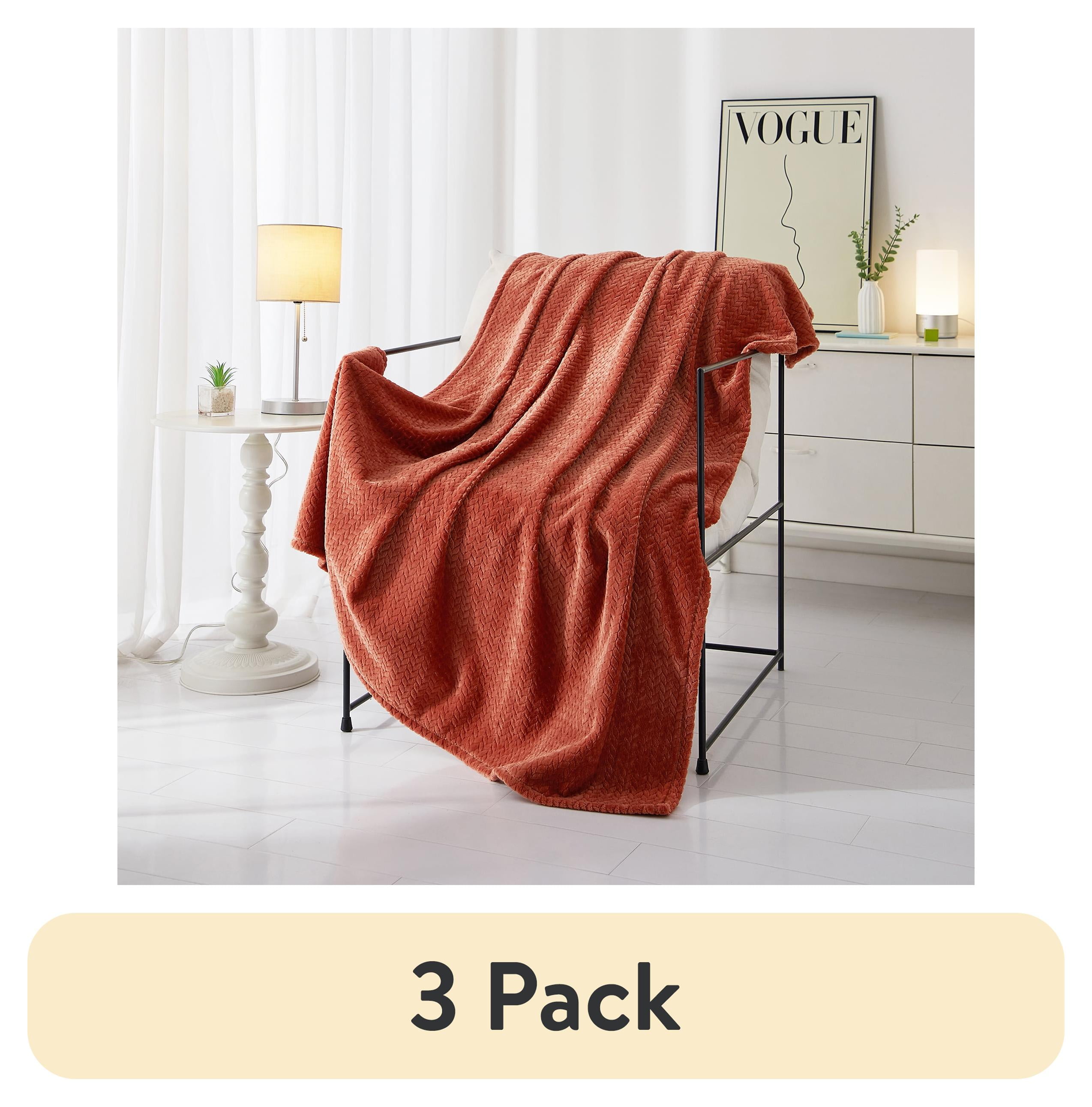 (3 pack) Mainstays Plush 50"x60" Textured Fleece Throw Blanket, Copper ...