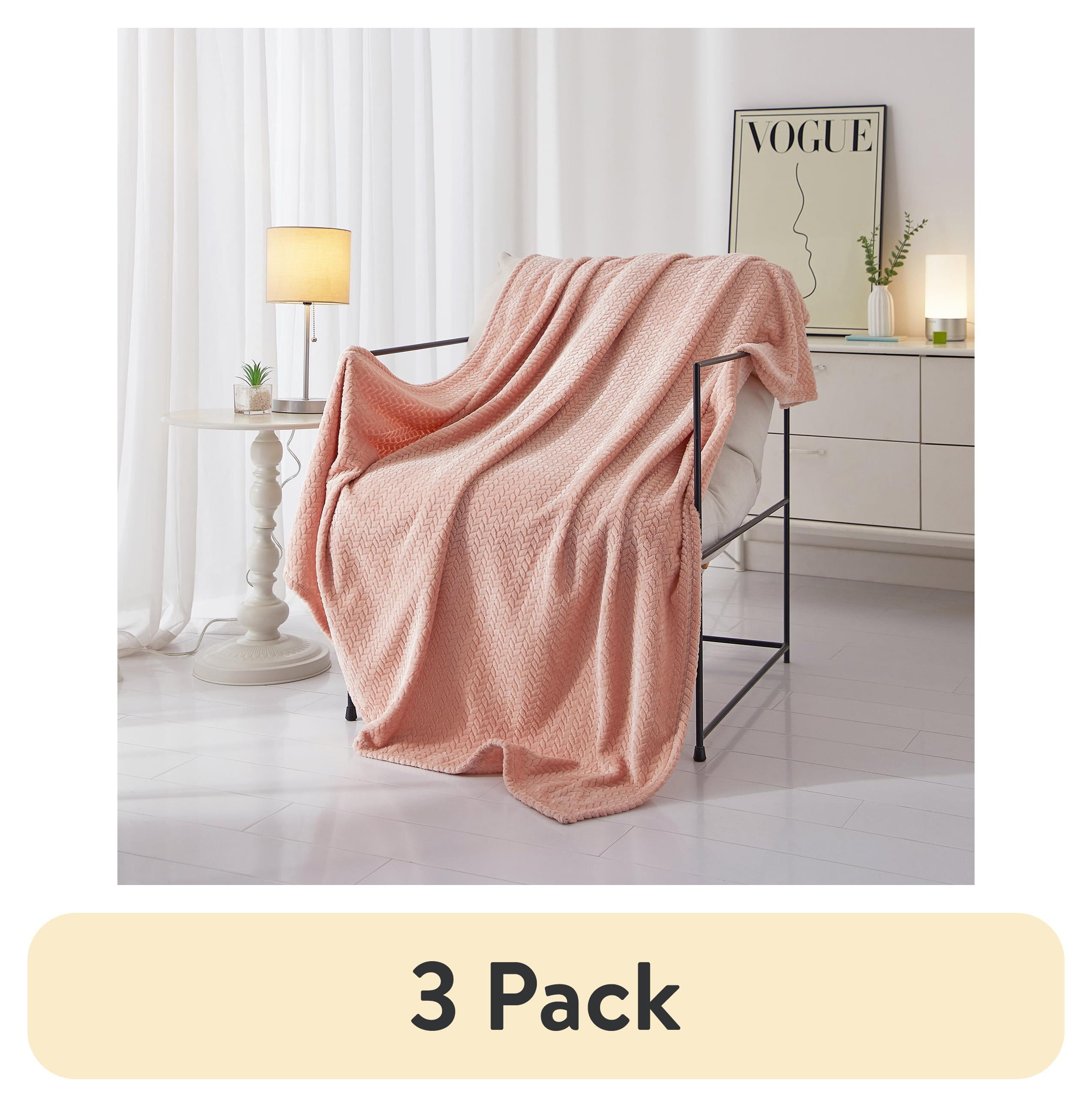 (3 pack) Mainstays Cozy Textured Plush Throw Blanket, Pink Blush, 50 ...