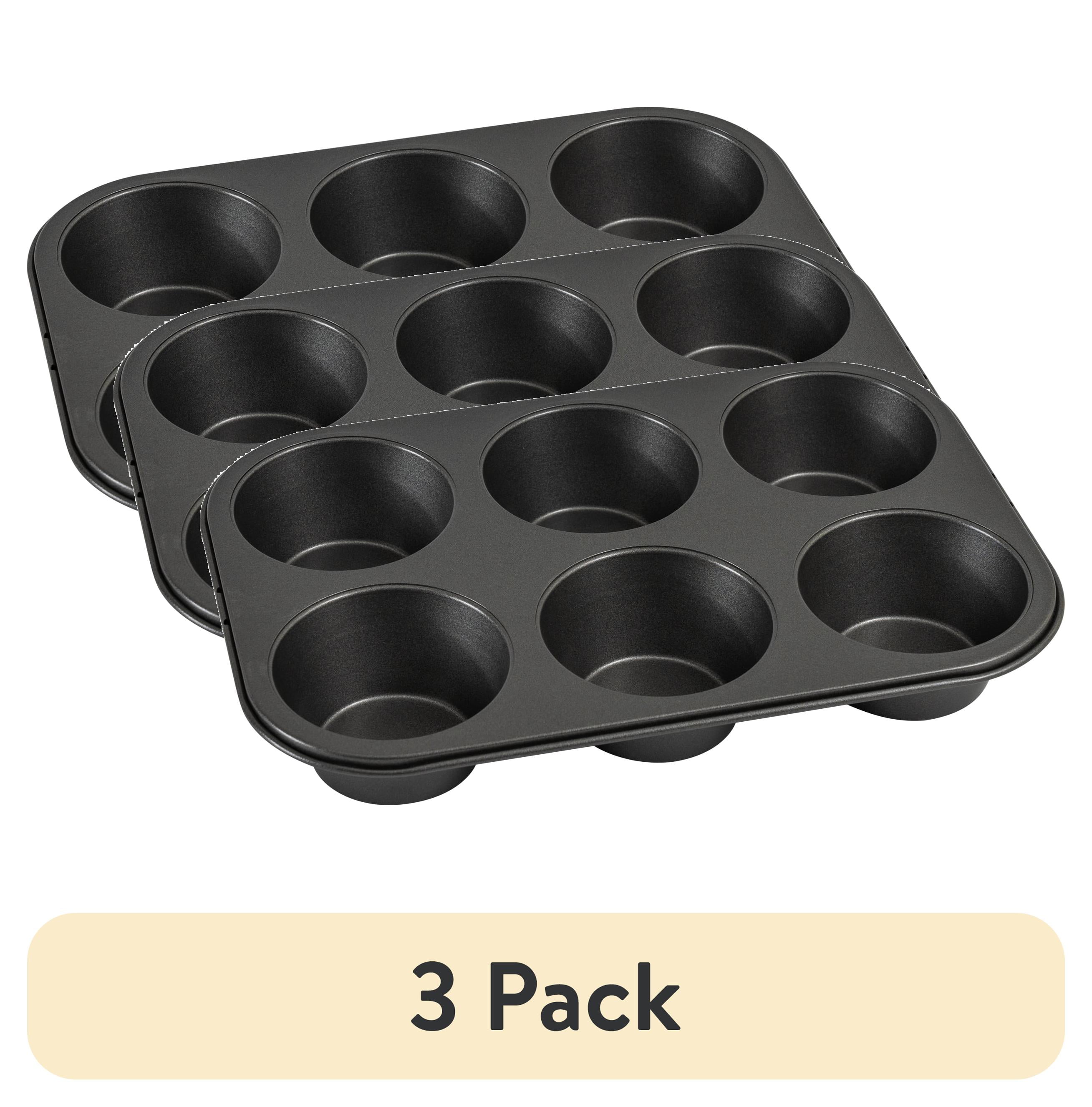 (3 pack) Mainstays 6 Cup Jumbo Muffin Pan, Non-Stick Bakeware,3.4 inch ...