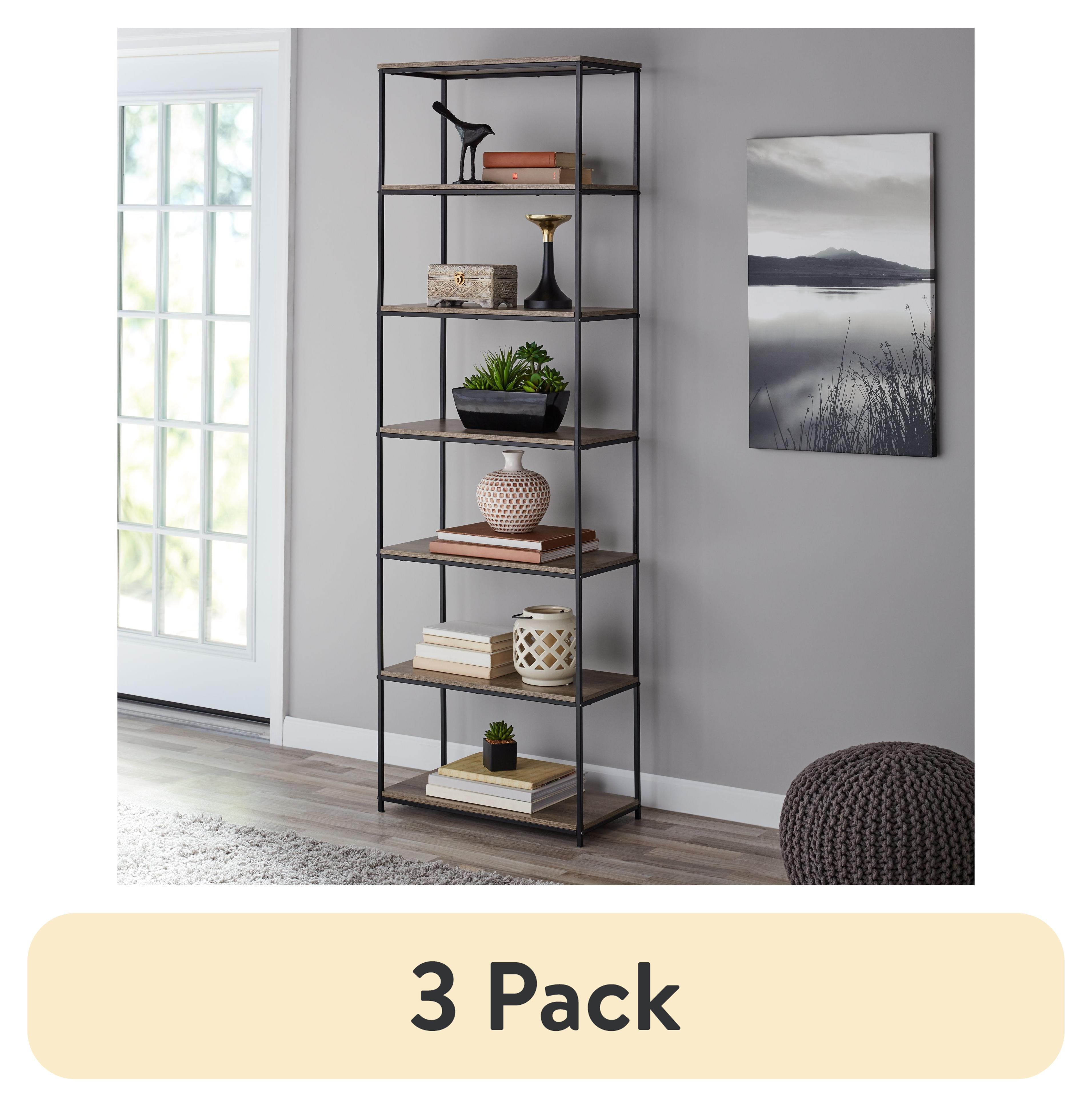 (3 pack) Mainstays 6-Shelf Metal Frame Bookcase, Rustic Brown - Walmart.com