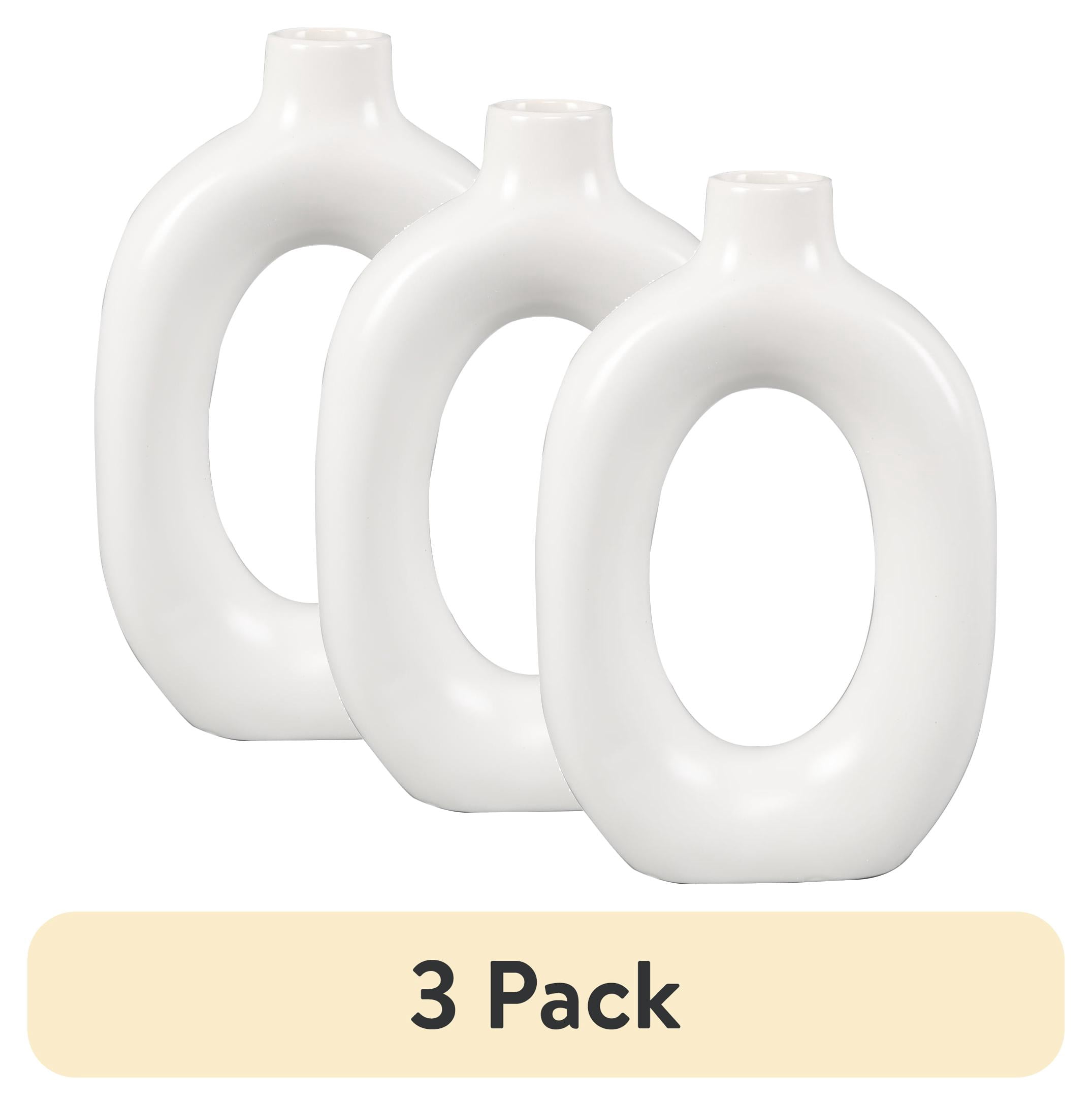 Mainstays 3 Pack 8 Inch Circular White Ceramic Donut Vase Chic Tabletop ...