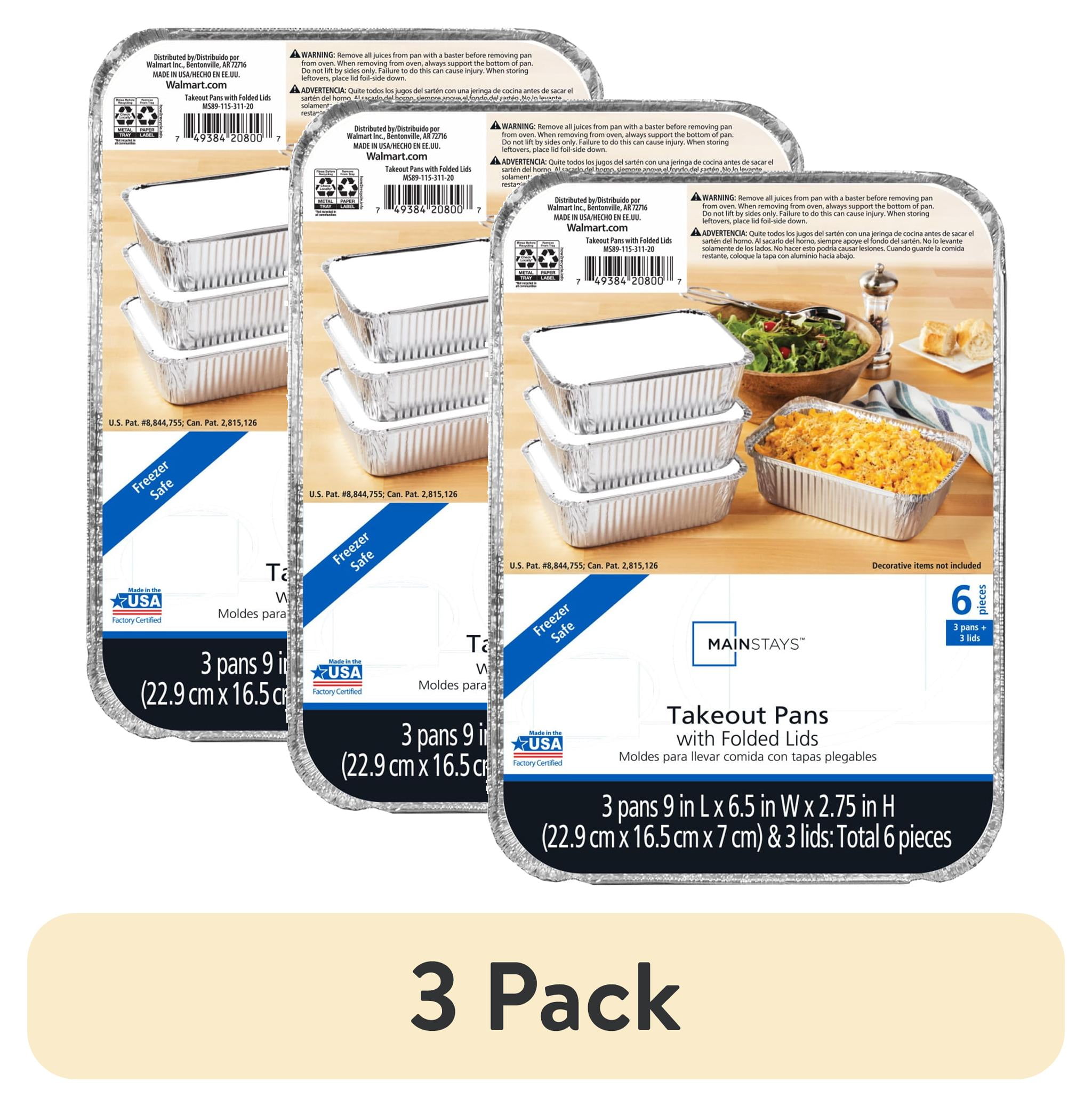 (3 pack) Mainstays 9" x 6.5" Aluminum Pans with Folded Lids, 3 Count ...