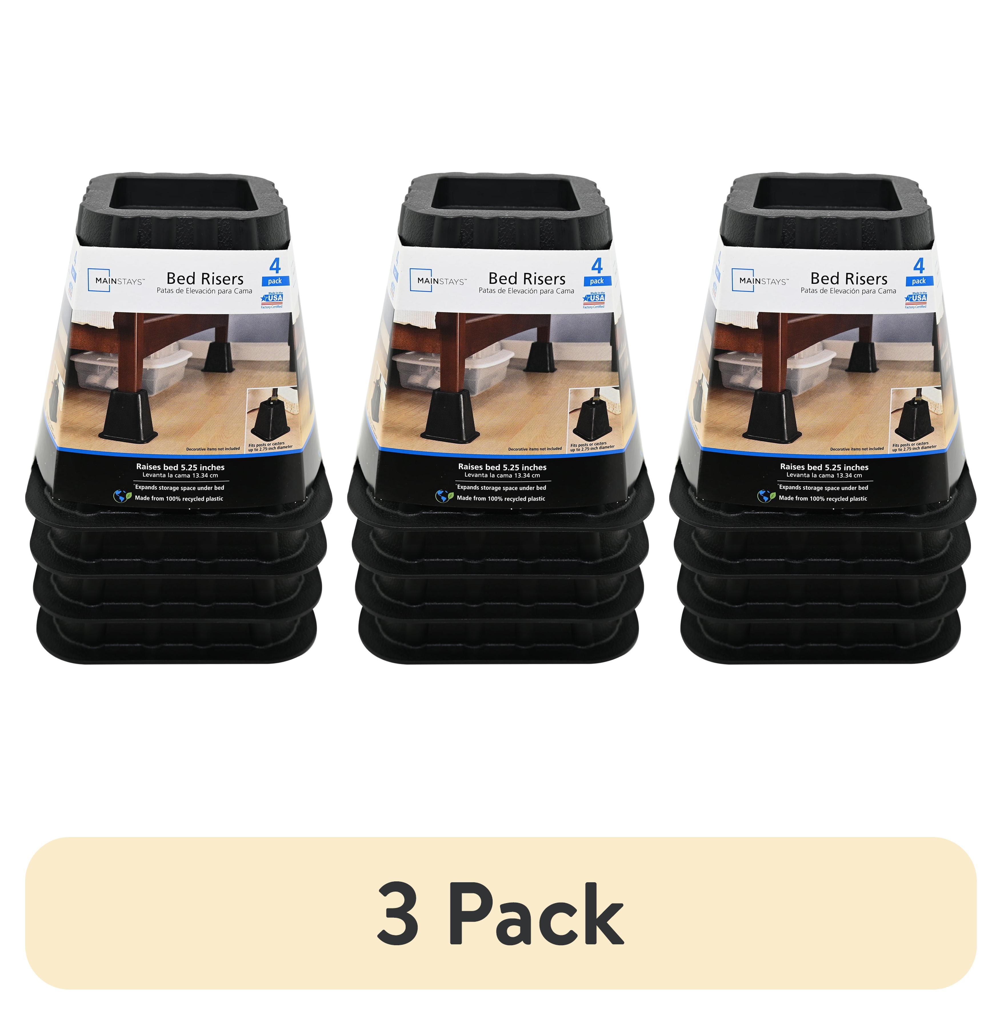 (3 pack) Mainstays Black Plastic Bed Risers, Raise Your Bed to Create ...