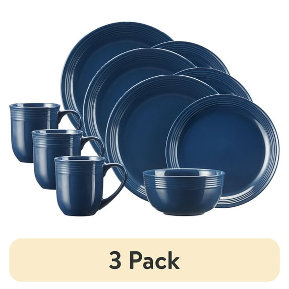 (3 pack) Mainstays Chiara 16-Piece Stoneware Navy Dinnerware Set ...